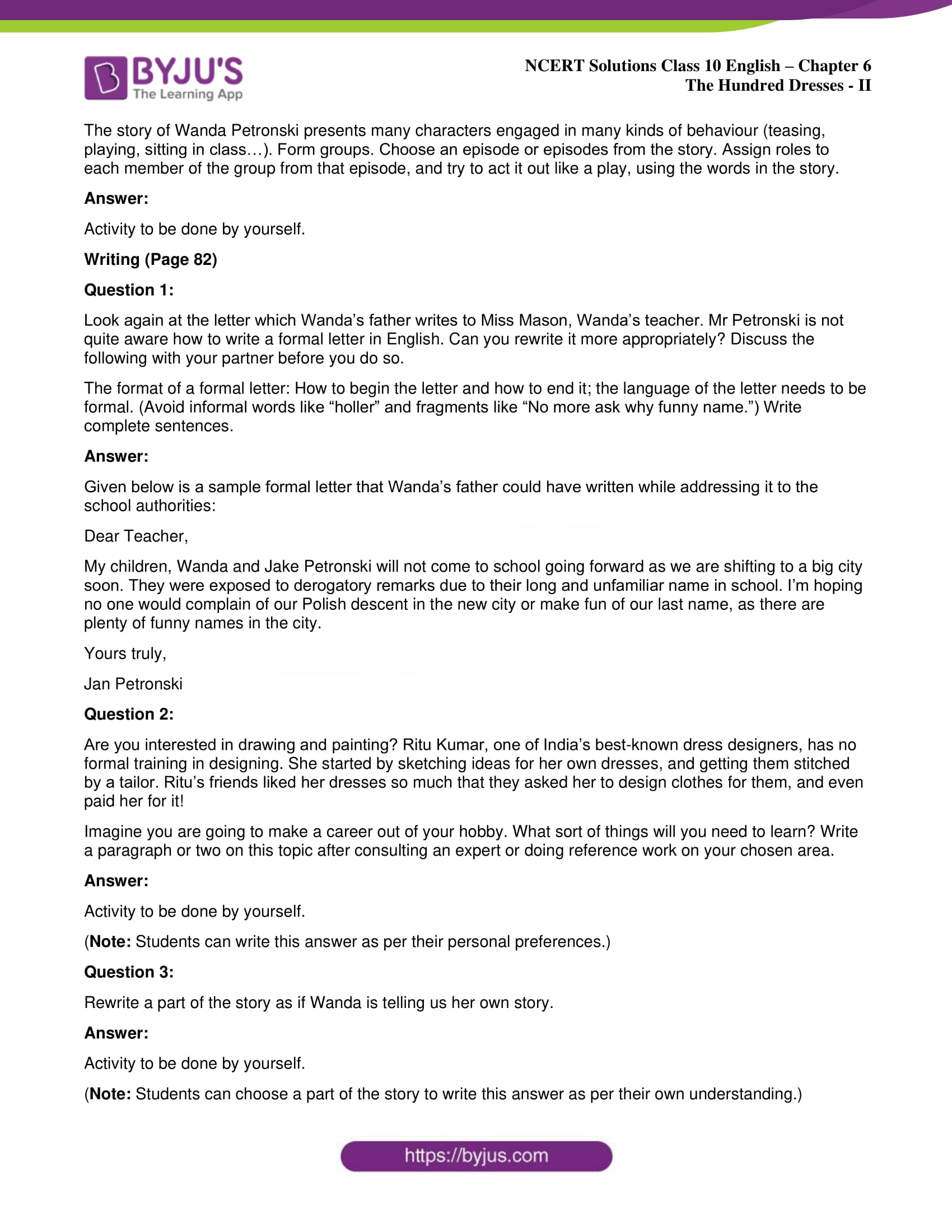 NCERT Solutions for Class 10 English First Flight Chapter 6 The Hundred ...