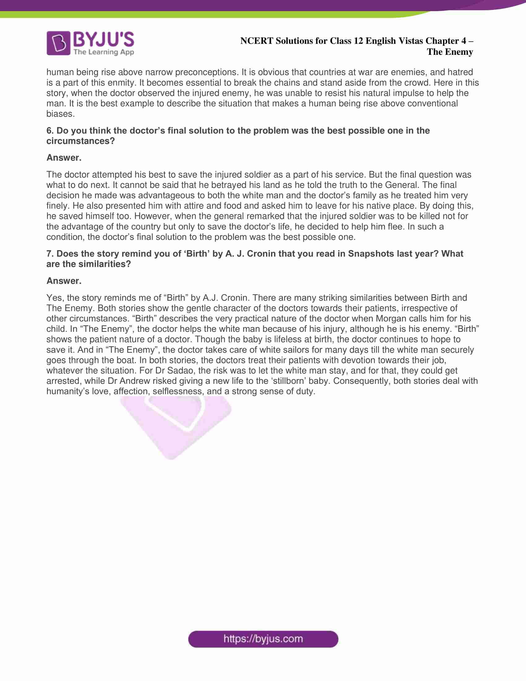 NCERT Solutions For Class 12 English Vistas Chapter 4 The Enemy Get