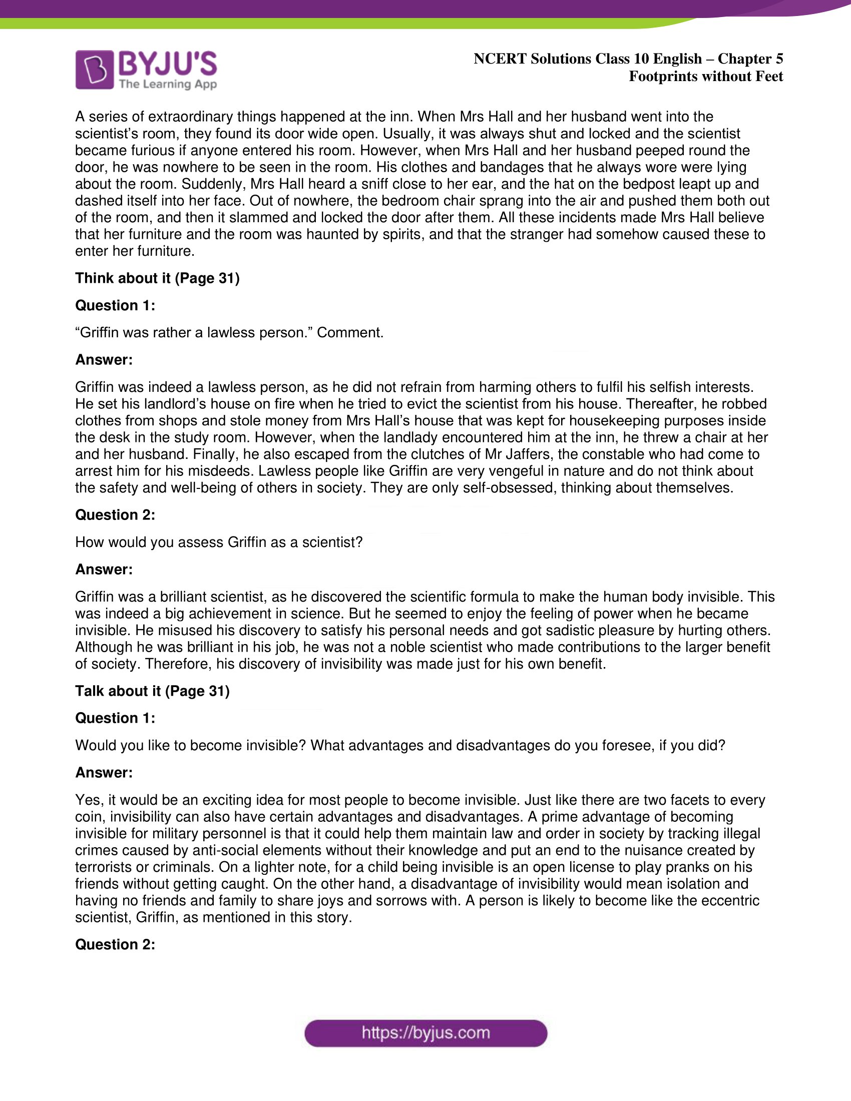 NCERT Solutions For Class 10 English Supplementary Chapter 5 Footprints NCERT Solutions For Class 10 English Supplementary Chapter 5 Footprints