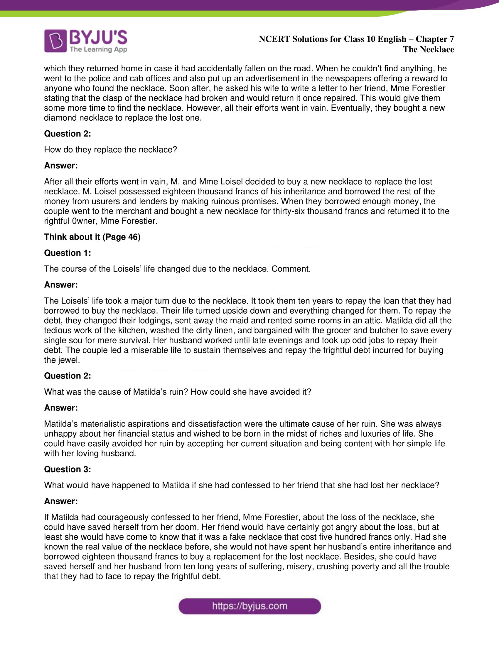 NCERT Solutions For Class 10 English Supplementary Chapter 7 The NCERT Solutions For Class 10 English Supplementary Chapter 7 The