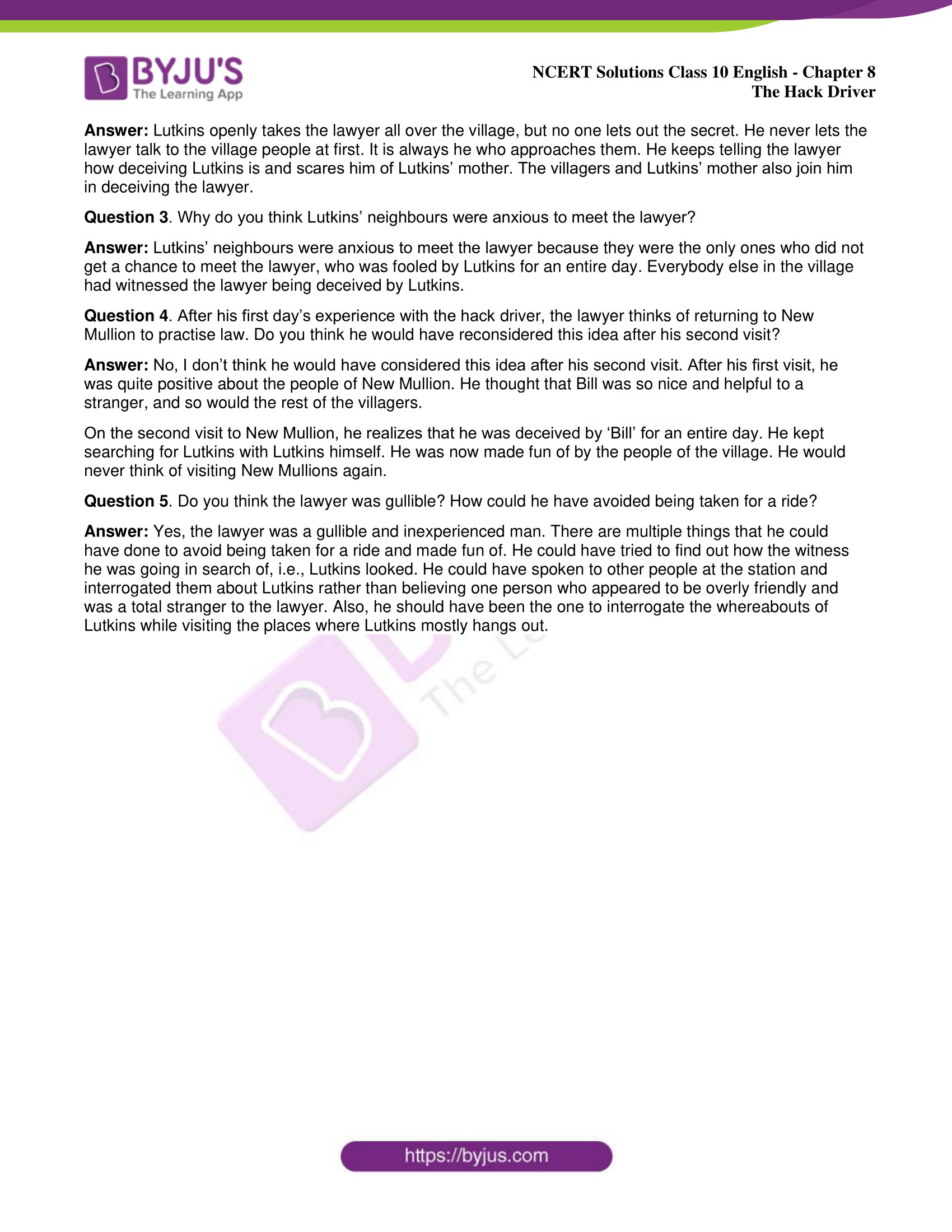 NCERT Solutions For Class 10 English Chapter 8 The Hack Driver NCERT Solutions For Class 10 English Chapter 8 The Hack Driver