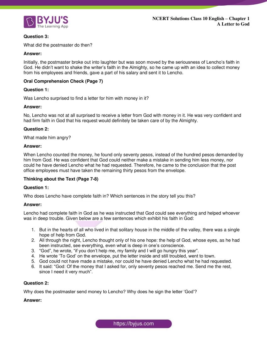 NCERT Solutions For Class 10 English First Flight Chapter 1 A Letter To NCERT Solutions For Class 10 English First Flight Chapter 1 A Letter To