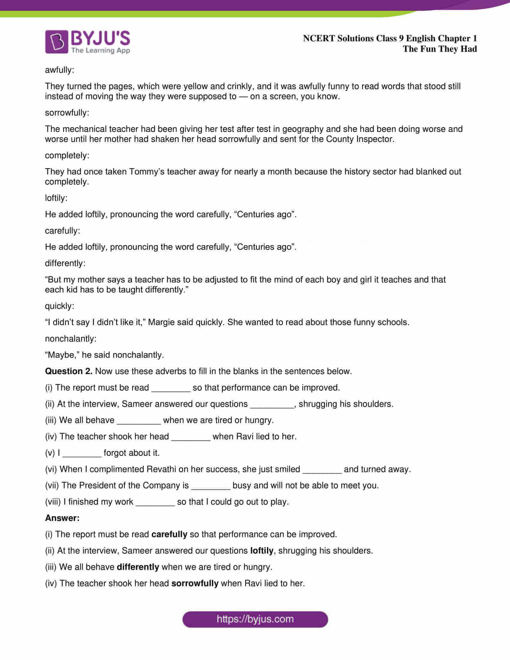 NCERT Solutions For Class 9 English Beehive Chapter 1 The Fun They Had