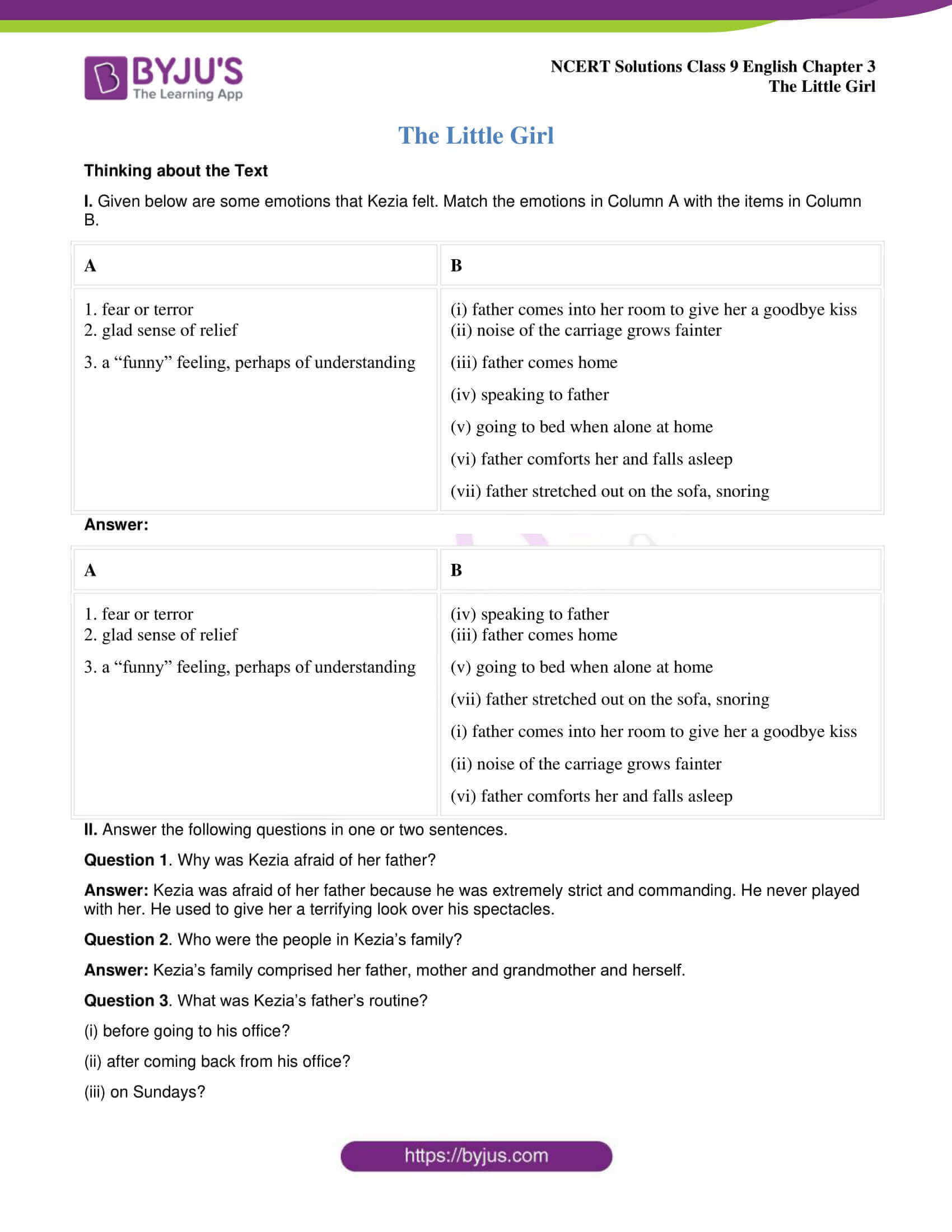 NCERT Solutions For Class 9 English Beehive Chapter 3 The Little Girl