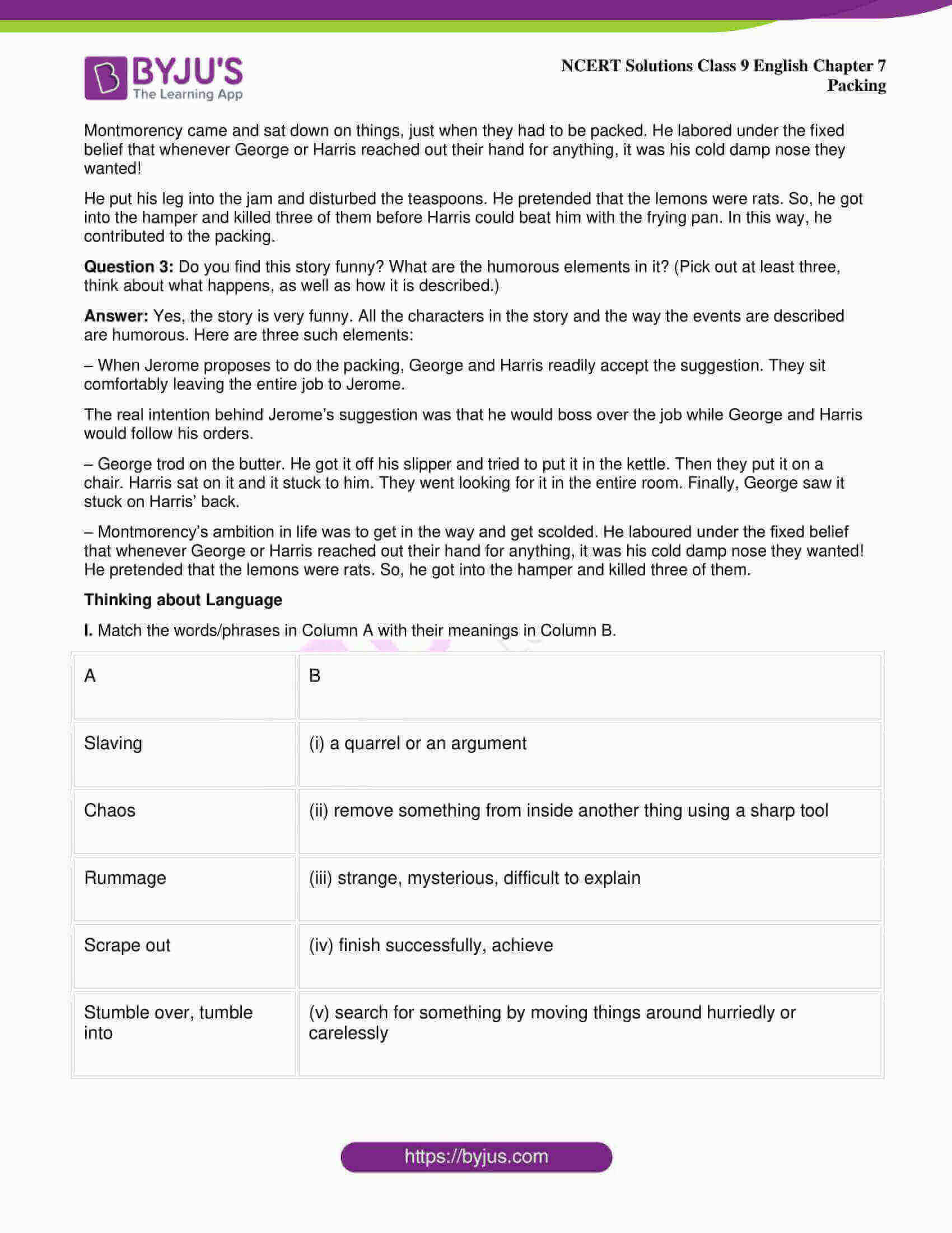 NCERT Solutions For Class 9 English Beehive Chapter 7 Packing And Poem
