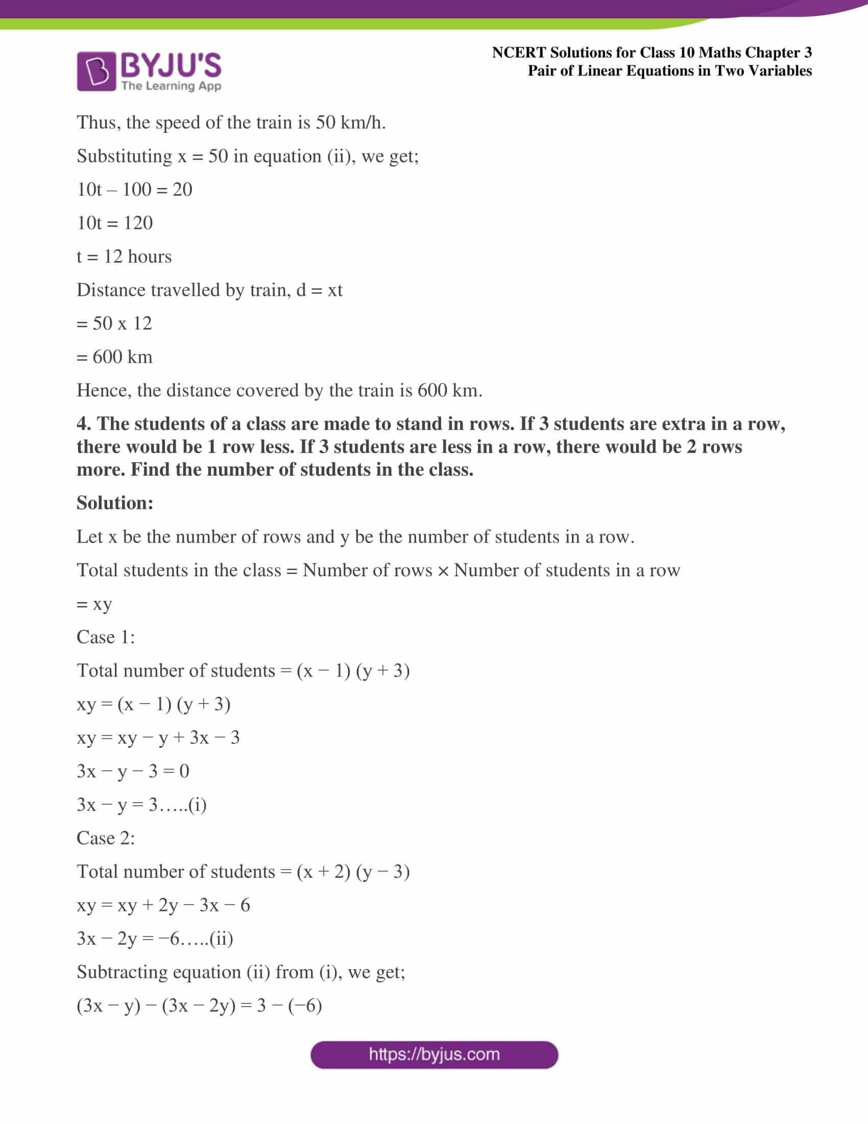 NCERT Solutions for Class 10 Maths Chapter 3 Pair of Linear Equations ...