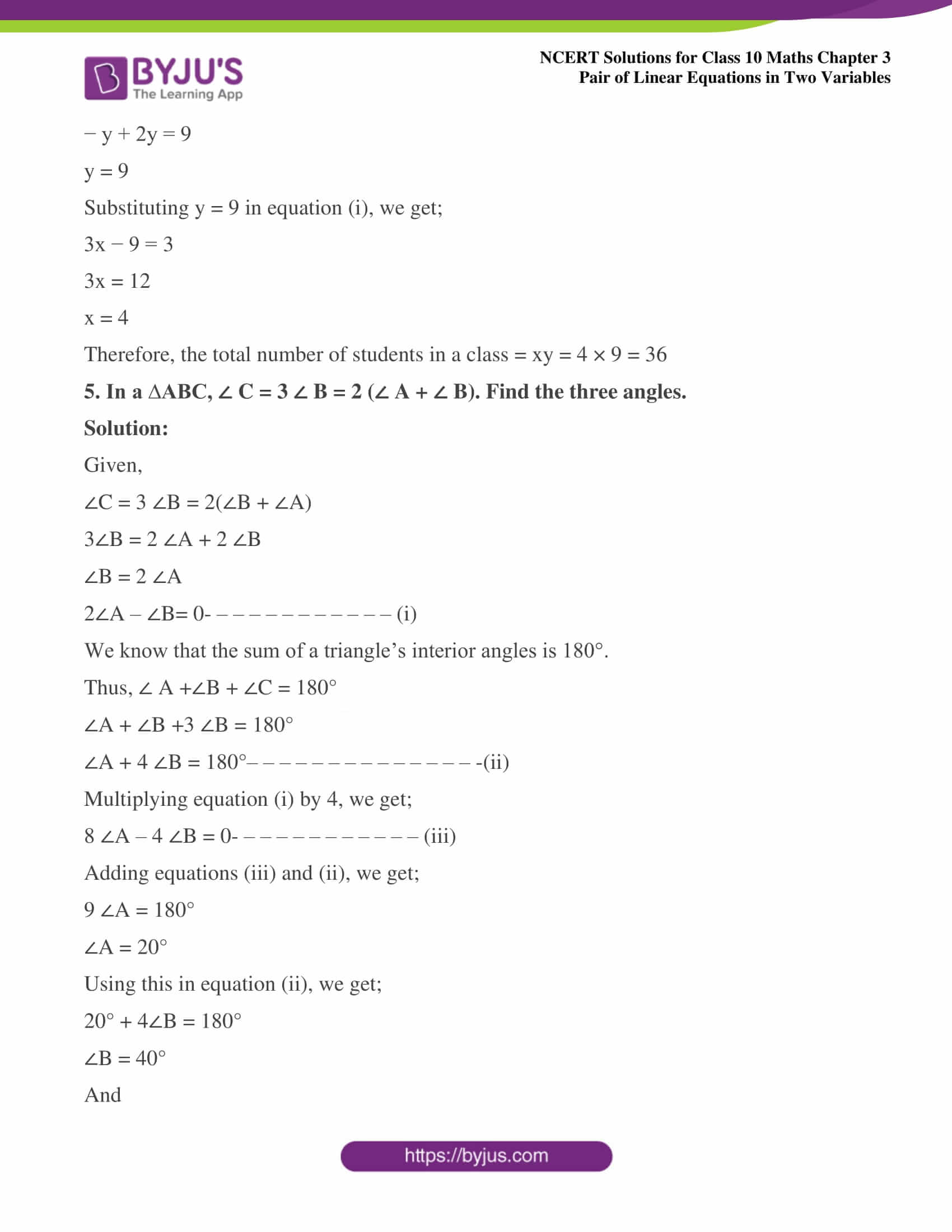 NCERT Solutions for Class 10 Maths Chapter 3 Pair of Linear Equations ...