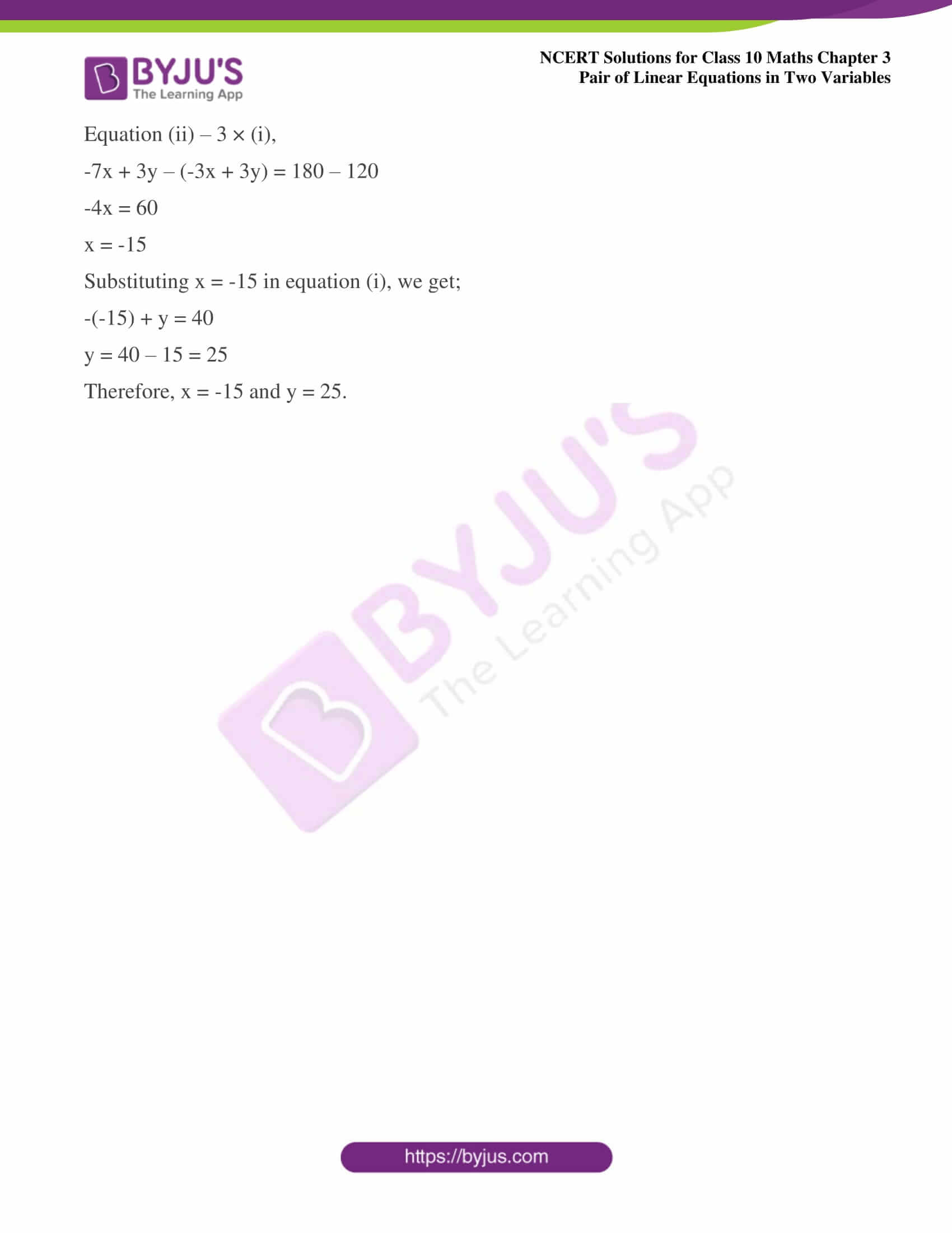 NCERT Solutions for Class 10 Maths Chapter 3 Pair of Linear Equations ...