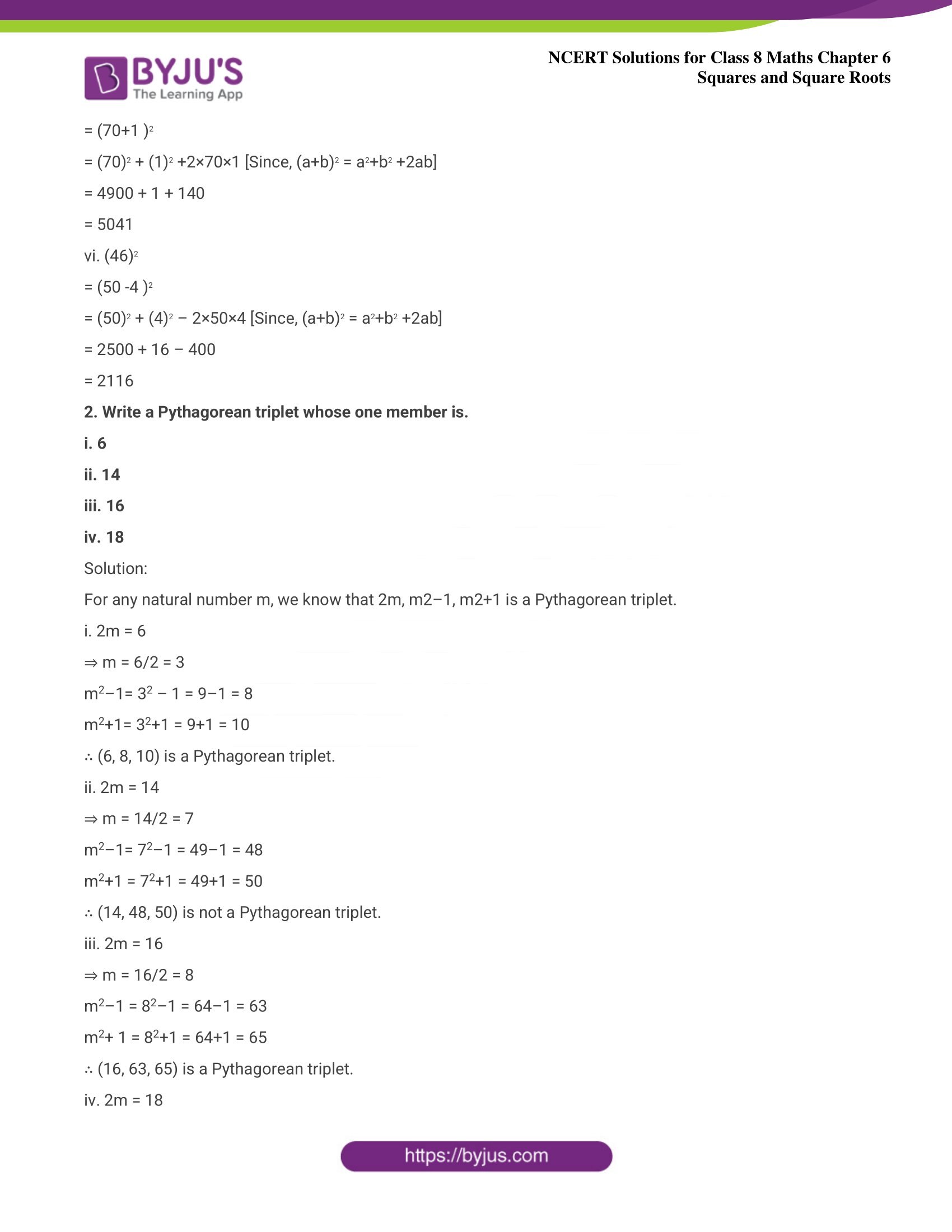 NCERT Solutions Class 8 Maths Chapter 6 Squares And Square Roots