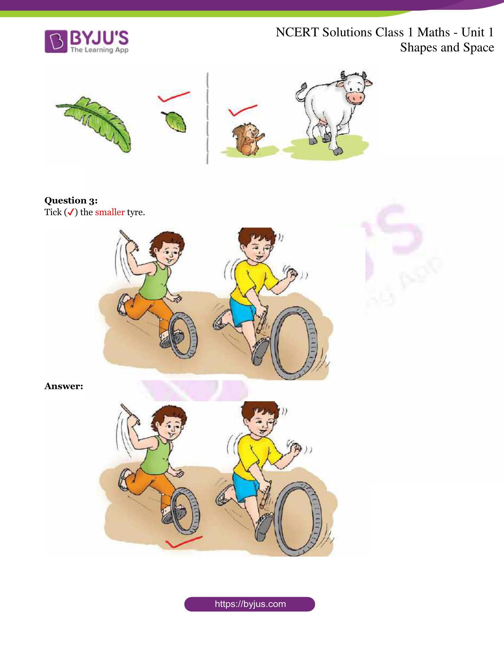 NCERT Solutions for Class 1 Maths Chapter 1 Shapes and Space PDF