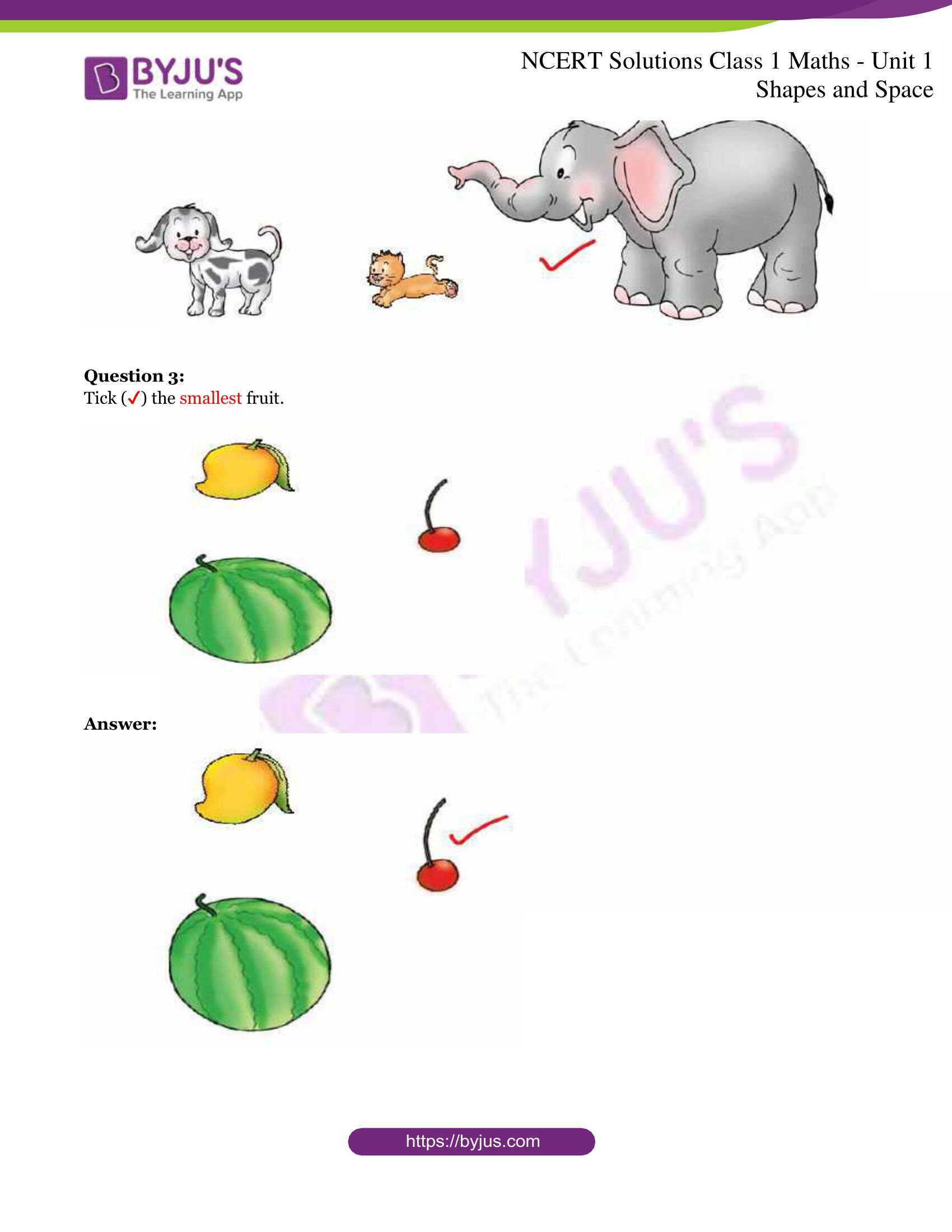 NCERT Solutions for Class 1 Maths Chapter 1 Shapes and Space PDF