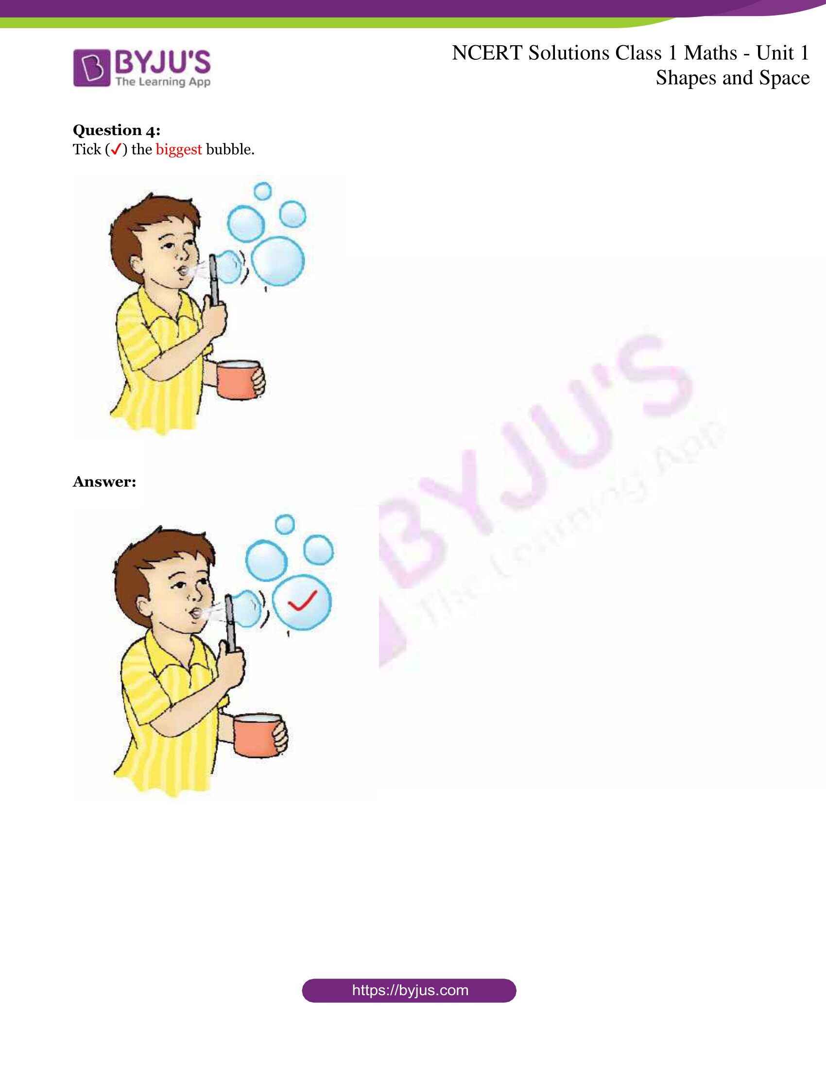 NCERT Solutions for Class 1 Maths Chapter 1 Shapes and Space PDF