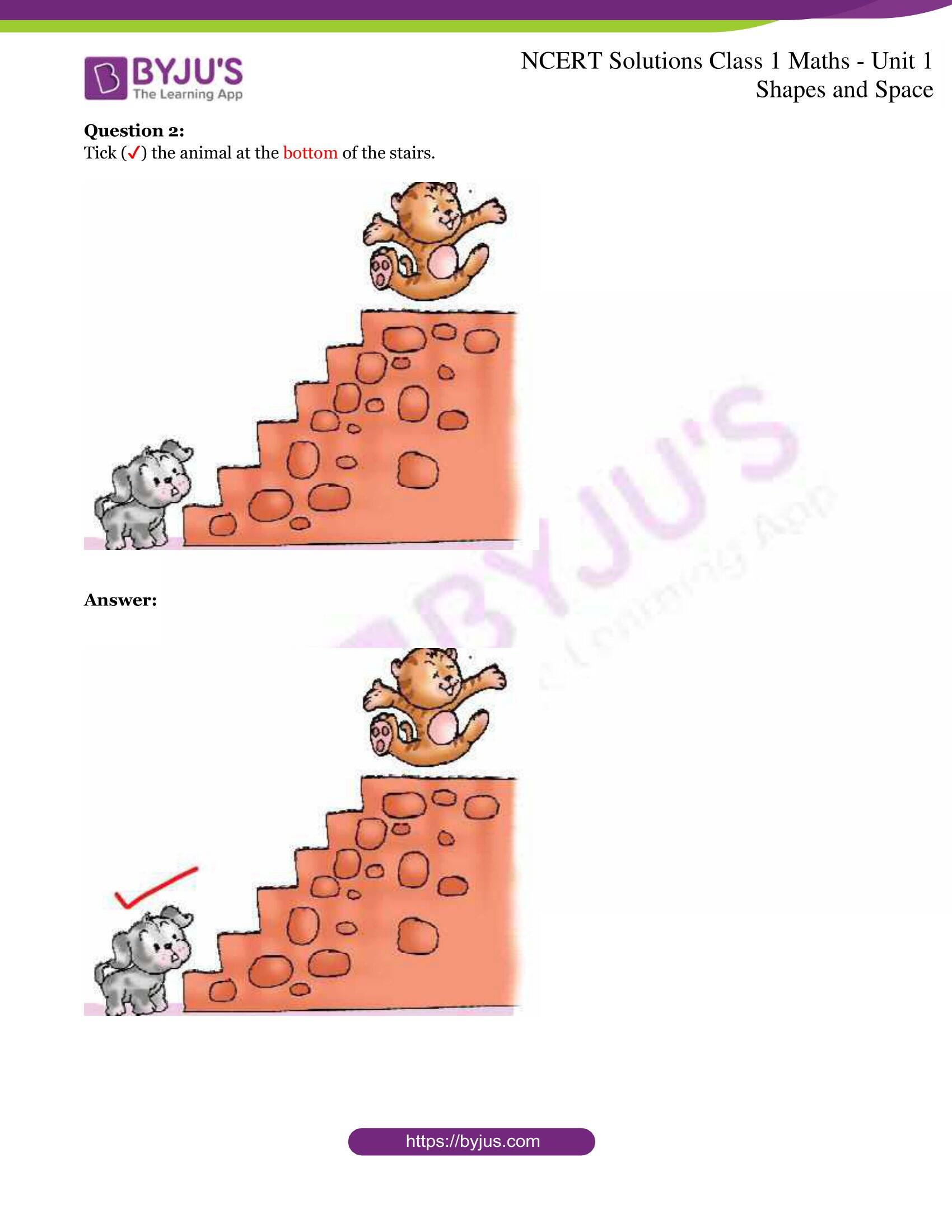 NCERT Solutions for Class 1 Maths Chapter 1 Shapes and Space PDF