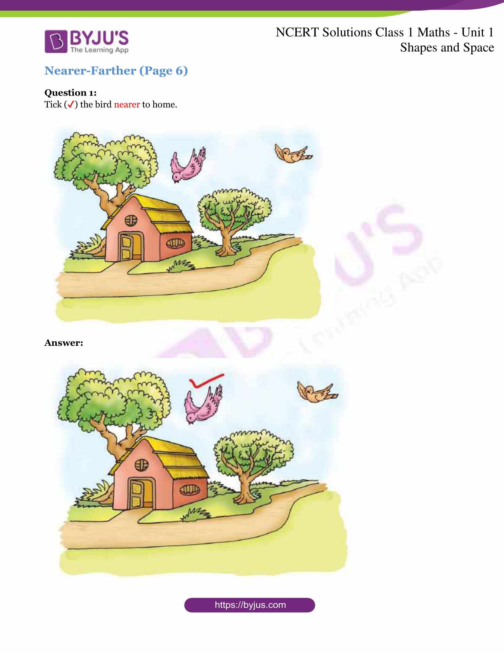 NCERT Solutions for Class 1 Maths Chapter 1 Shapes and Space PDF