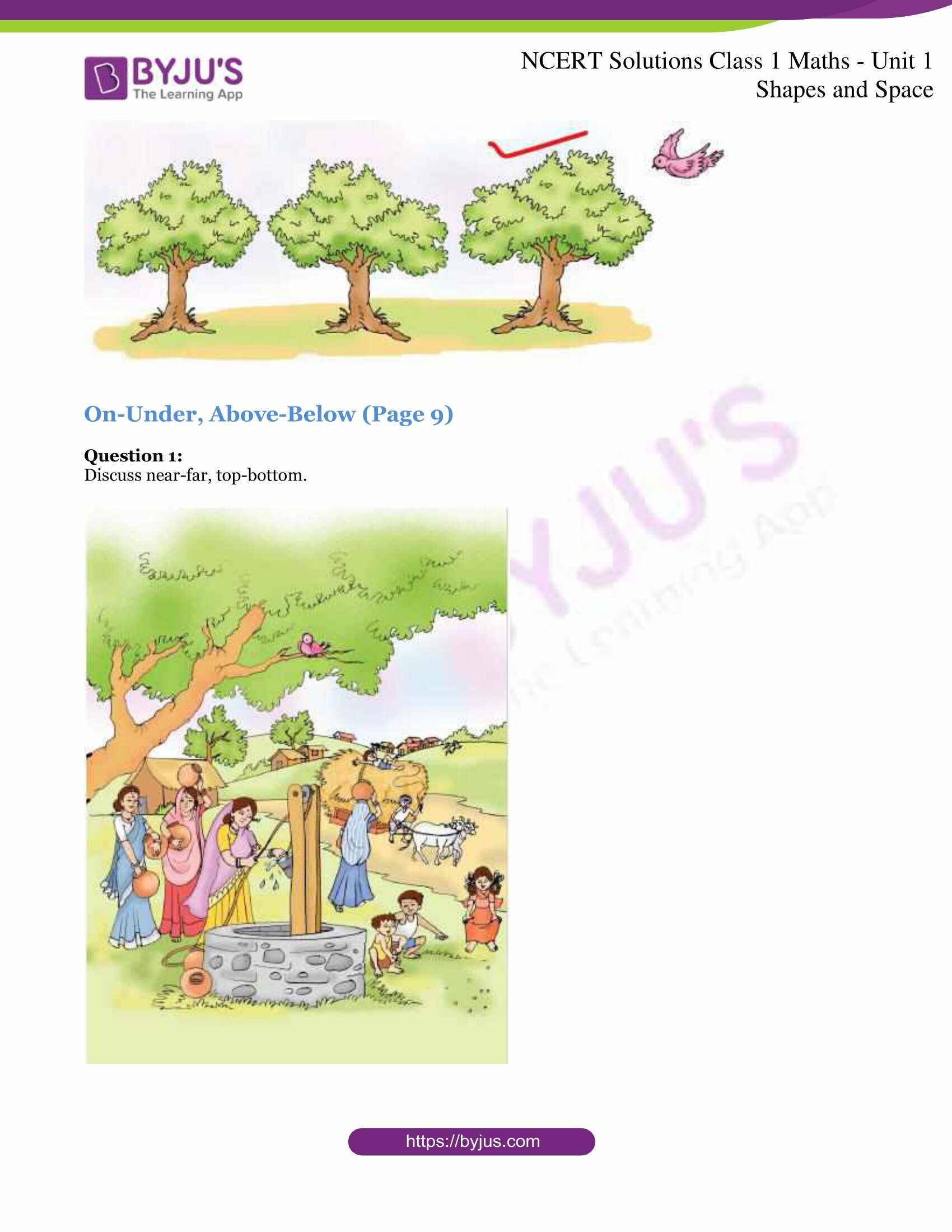 NCERT Solutions for Class 1 Maths Chapter 1 Shapes and Space PDF