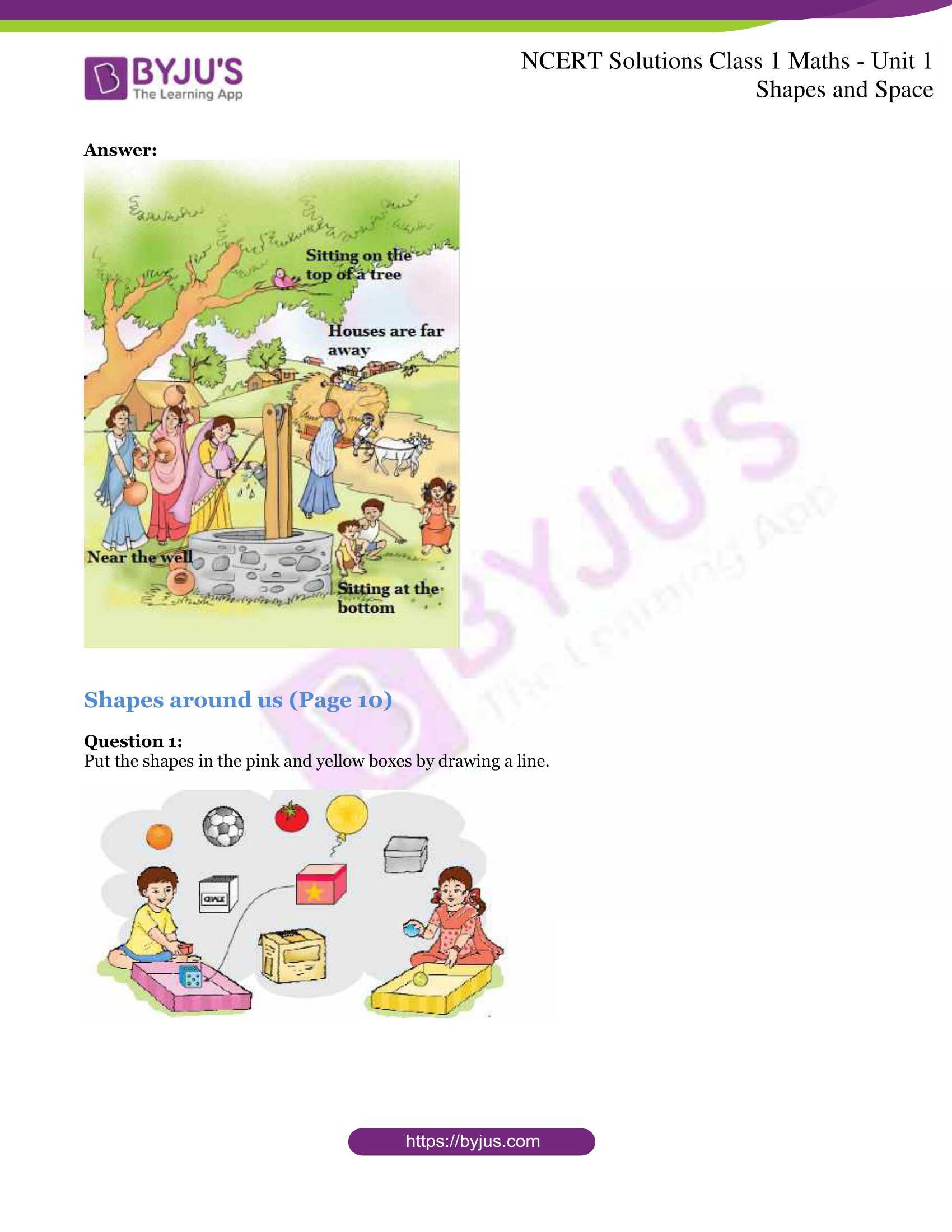 NCERT Solutions for Class 1 Maths Chapter 1 Shapes and Space PDF