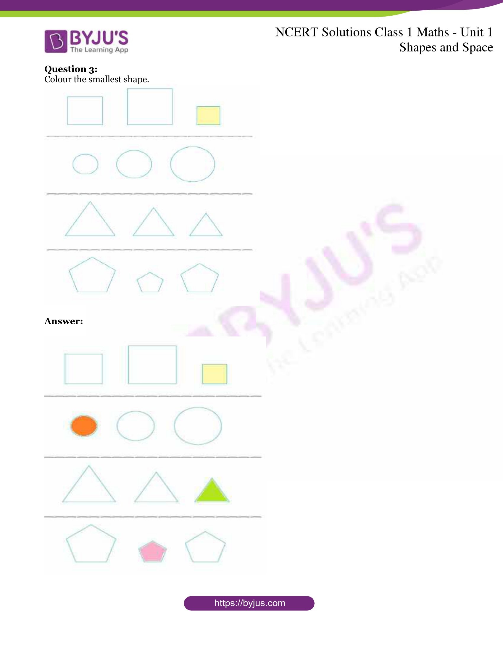 NCERT Solutions for Class 1 Maths Chapter 1 Shapes and Space PDF