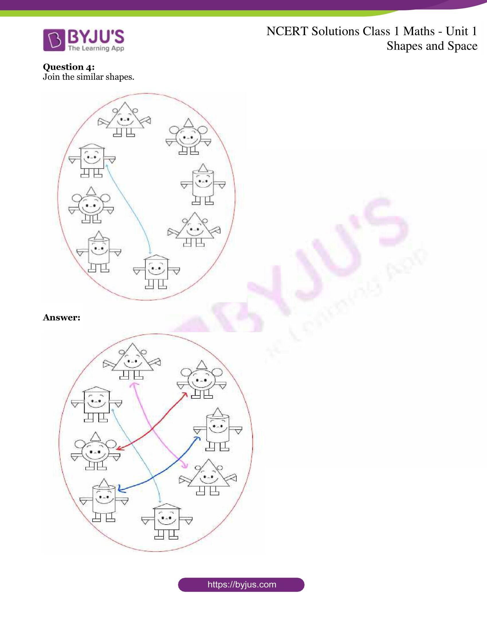 NCERT Solutions for Class 1 Maths Chapter 1 Shapes and Space PDF