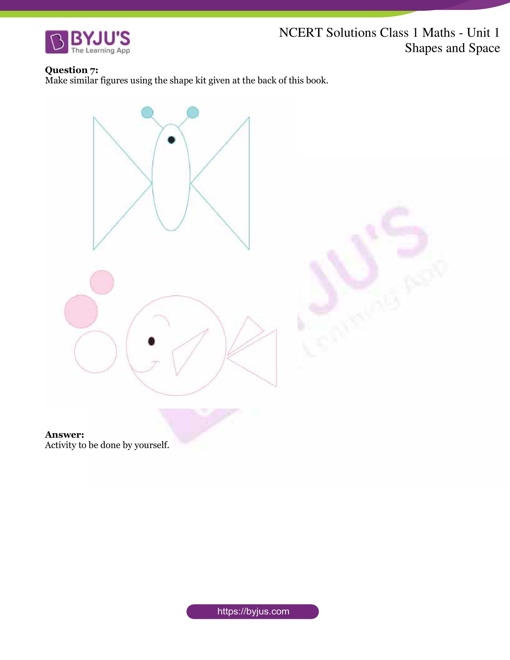 NCERT Solutions for Class 1 Maths Chapter 1 Shapes and Space PDF
