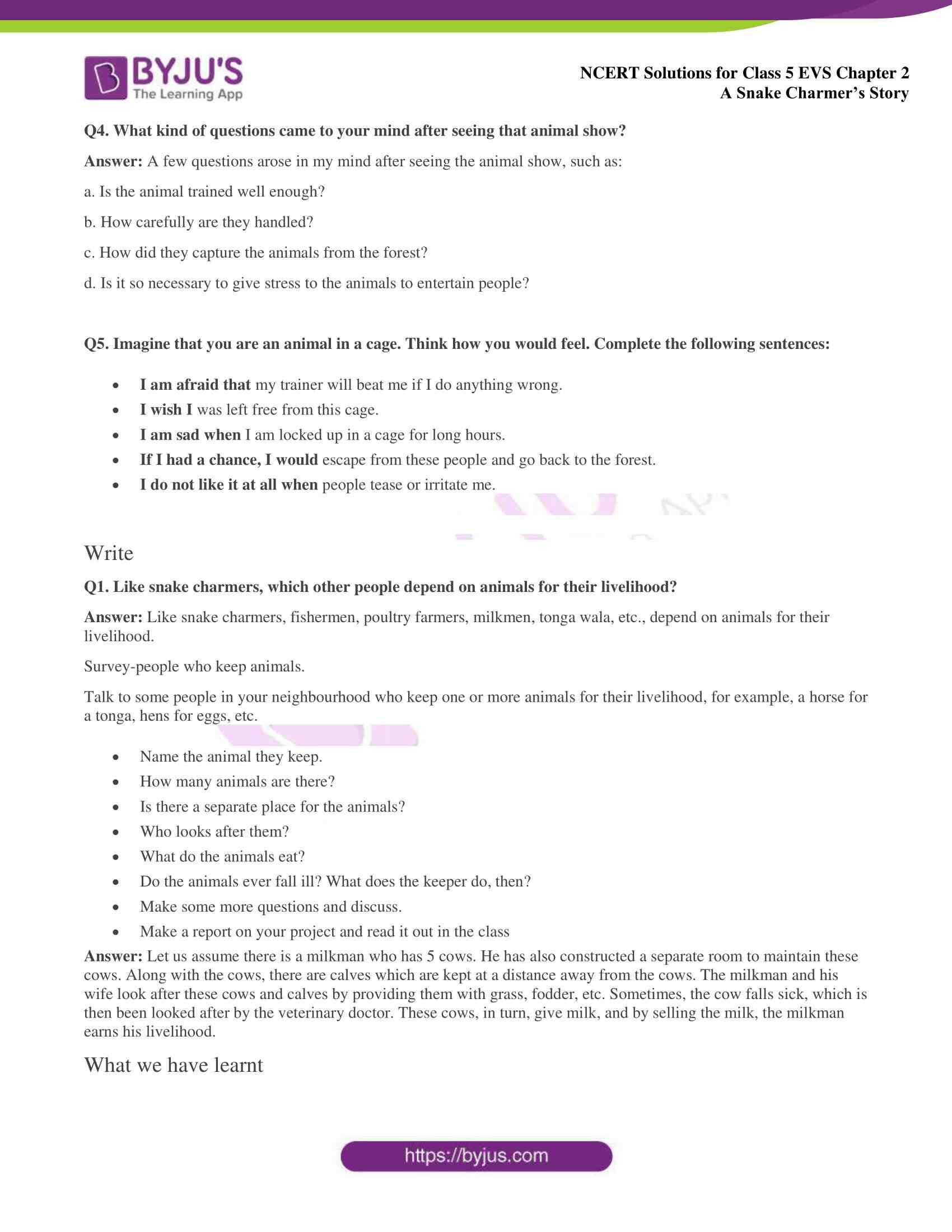 NCERT Solutions Class 5 EVS Chapter 2 A Snake Charmer s Story Free PDF NCERT Solutions Class 5 EVS Chapter 2 A Snake Charmer s Story Free PDF