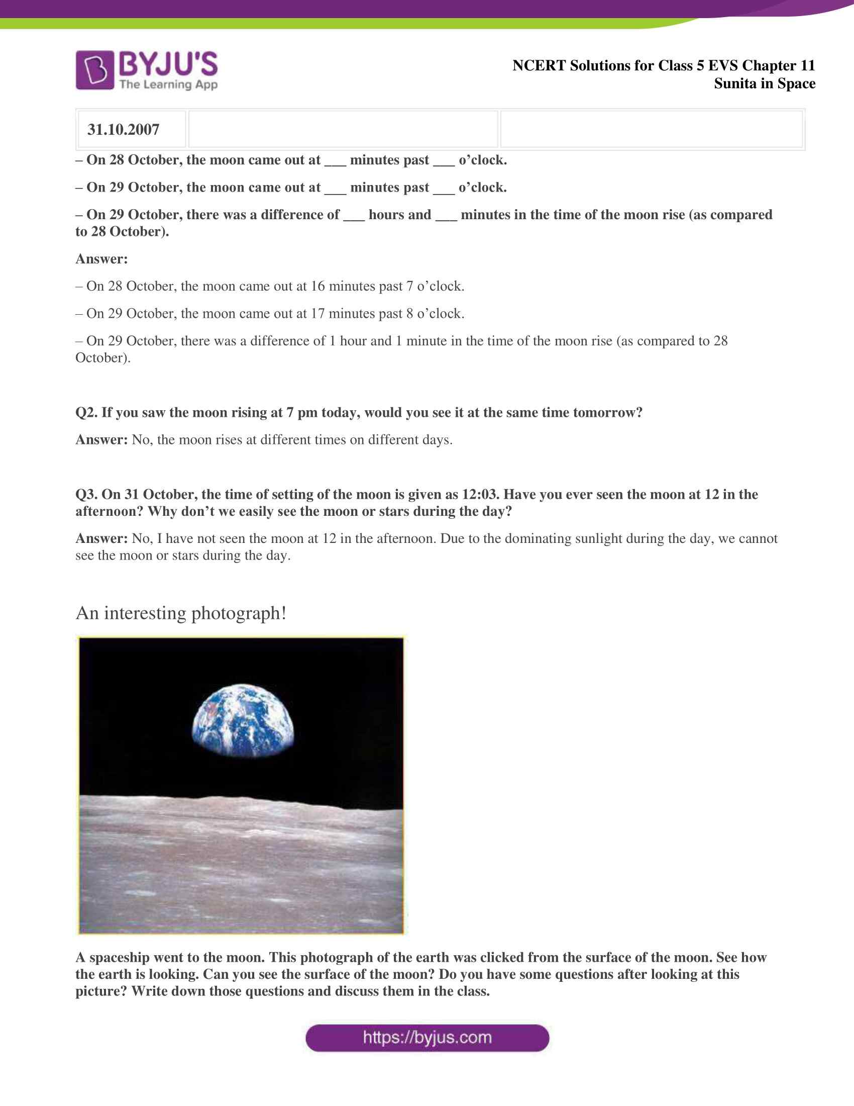 NCERT Solutions Class 5 EVS Chapter 11 Sunita In Space Free PDF Download