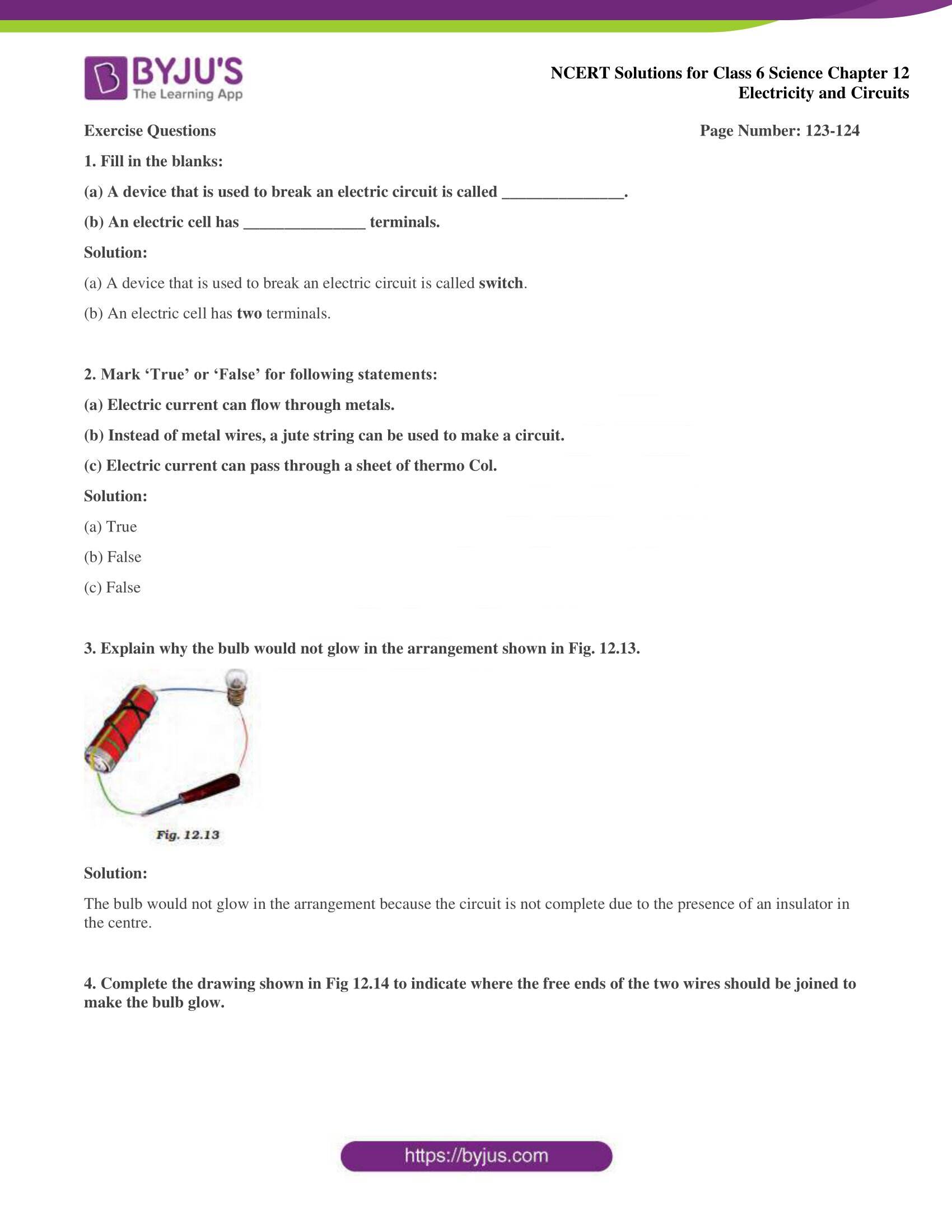 NCERT Solutions For Class 6 Science Chapter 12 Electricity And Circuits NCERT Solutions For Class 6 Science Chapter 12 Electricity And Circuits