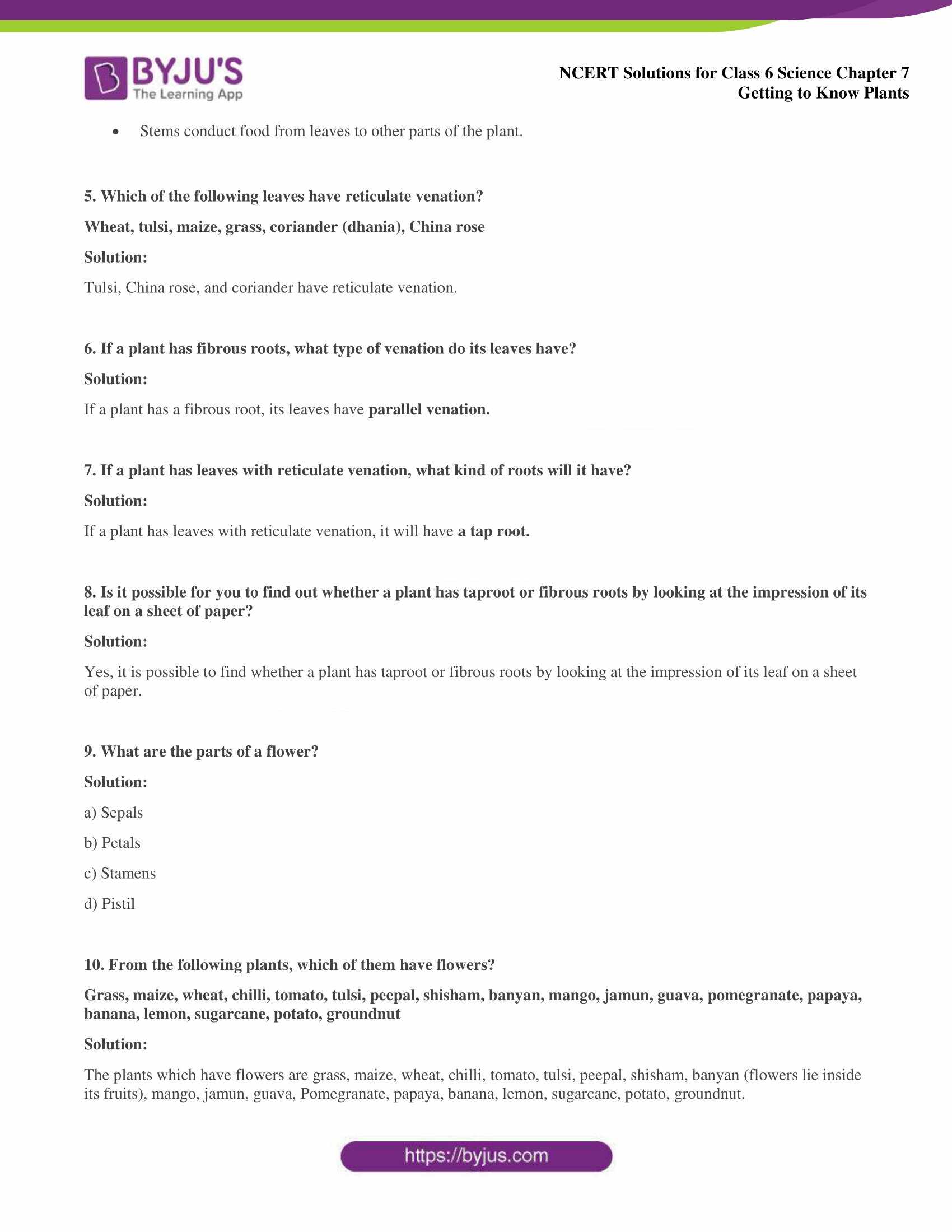 NCERT Solutions For Class 6 Science Chapter 7 Getting To Know Plants NCERT Solutions For Class 6 Science Chapter 7 Getting To Know Plants