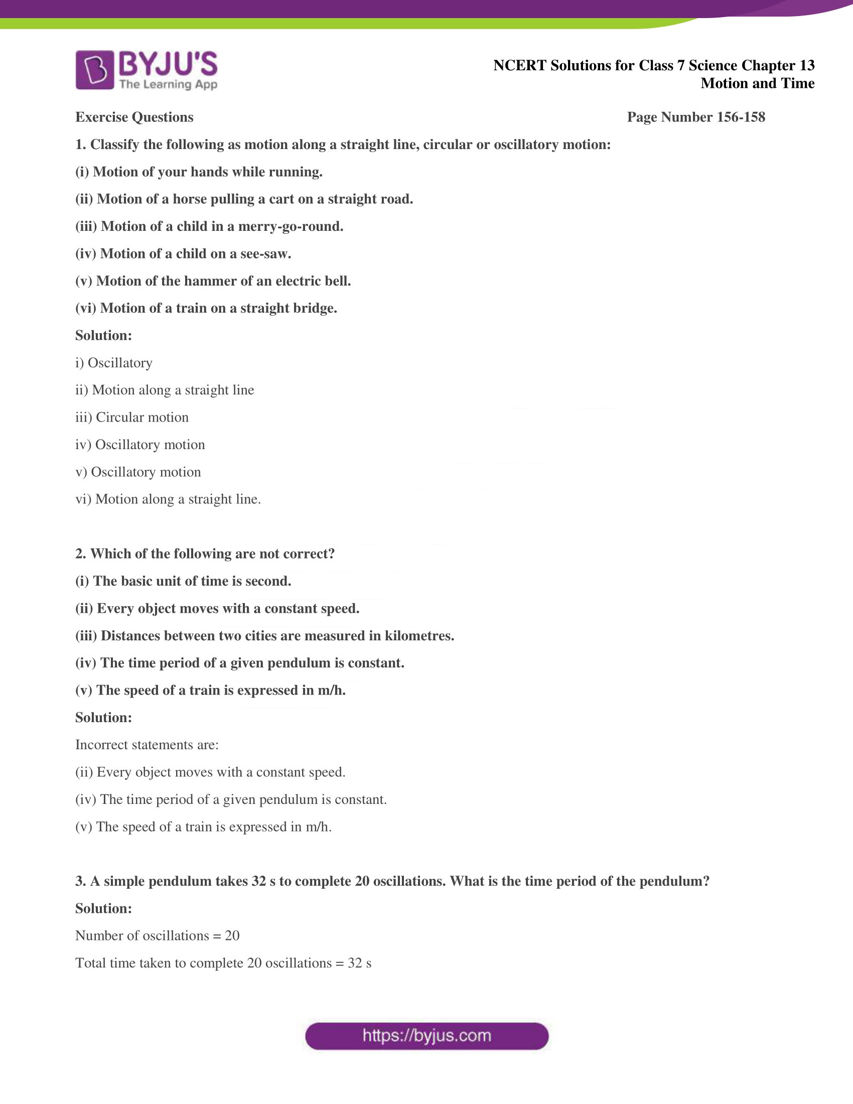 NCERT Solutions Class 7 Science Chapter 13 Motion And Time Free PDF