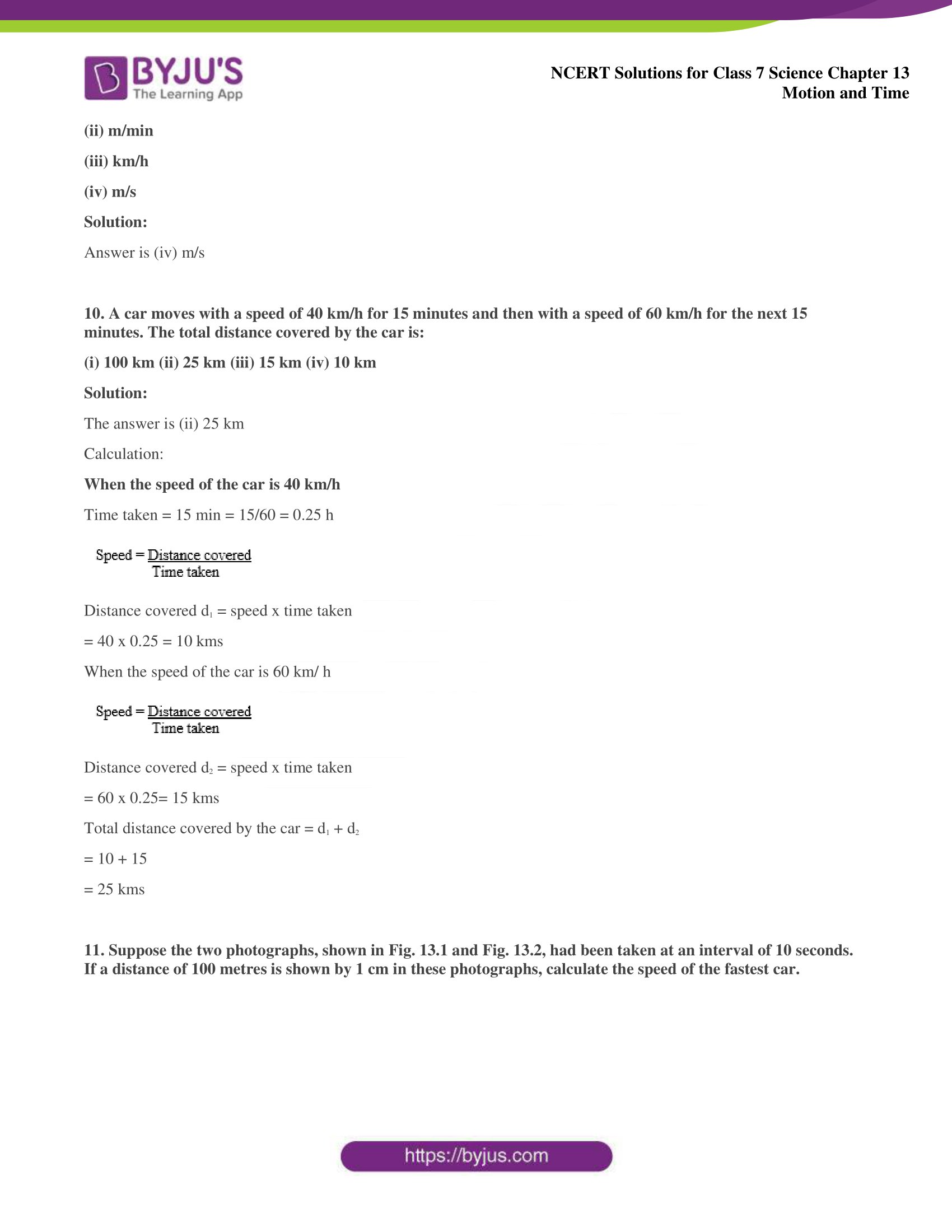 NCERT Solutions Class 7 Science Chapter 13 Motion And Time Free PDF