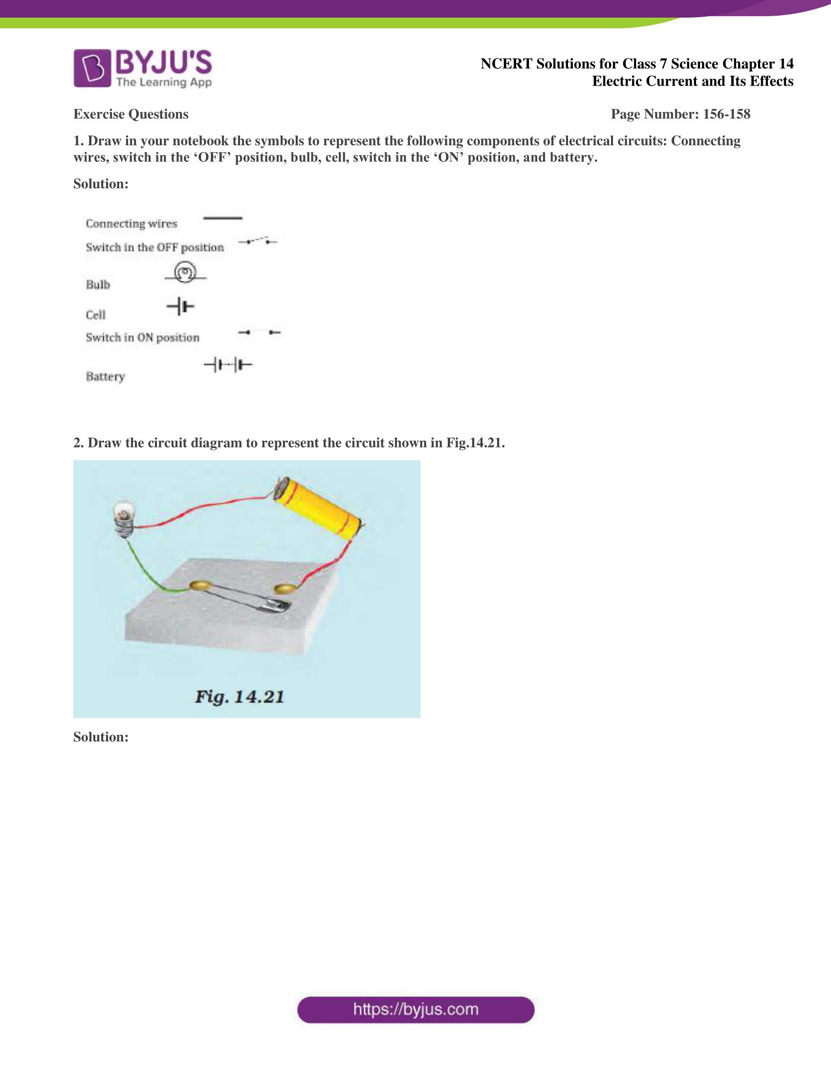 NCERT Solutions Class 7 Science Chapter 14 Electric Current And Its Effects