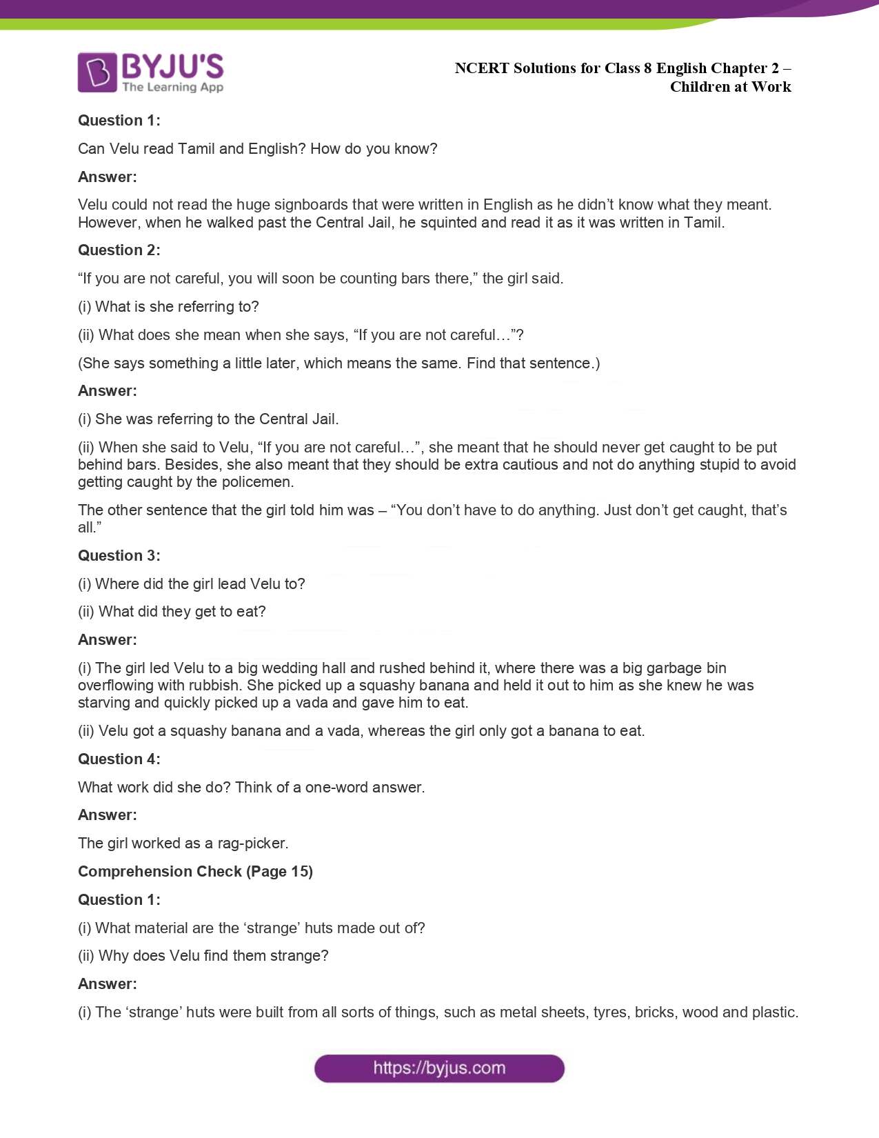 NCERT Solutions for Class 8 English Chapter 2 - Children at Work ...