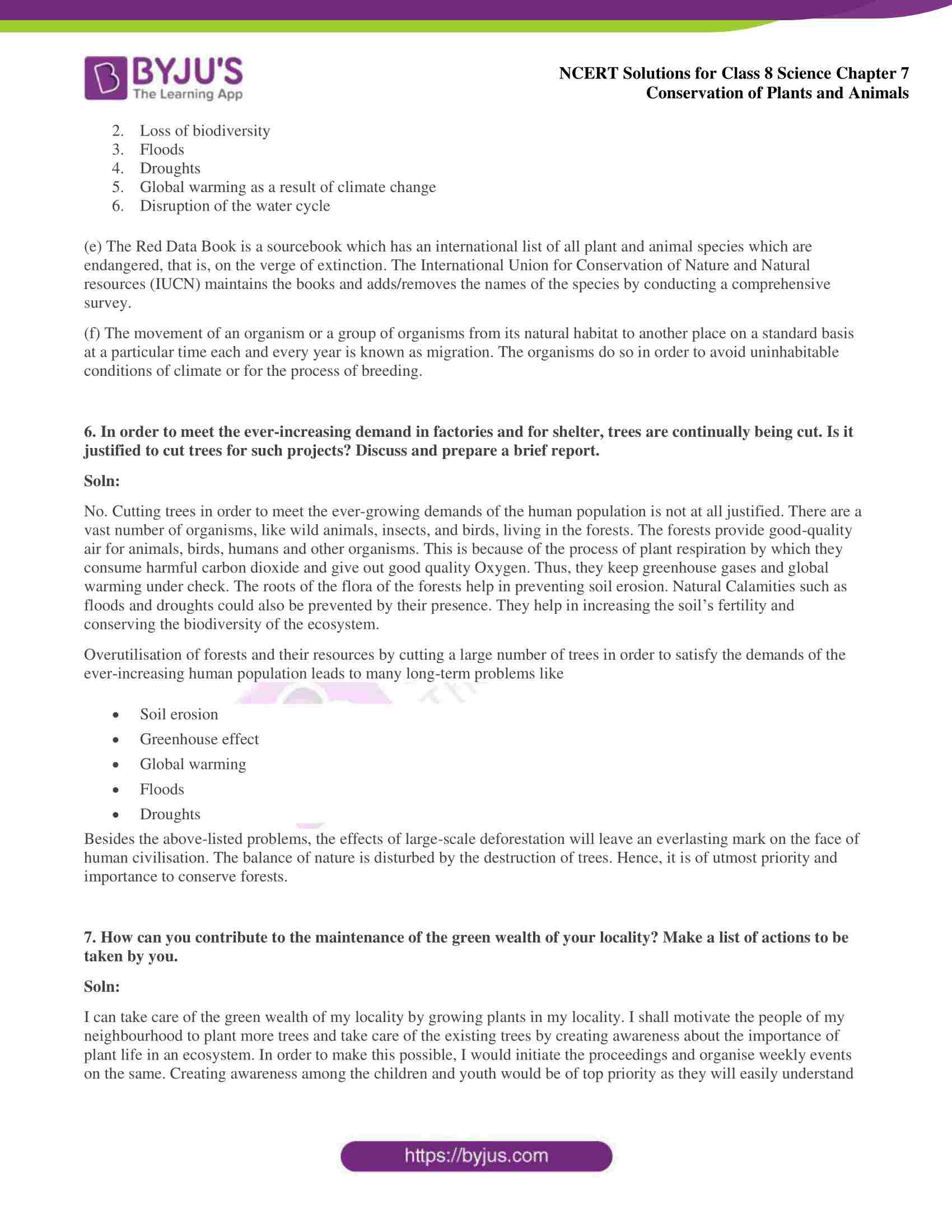NCERT Solutions For Class 8 Science Chapter 7 Conservation Of Plants