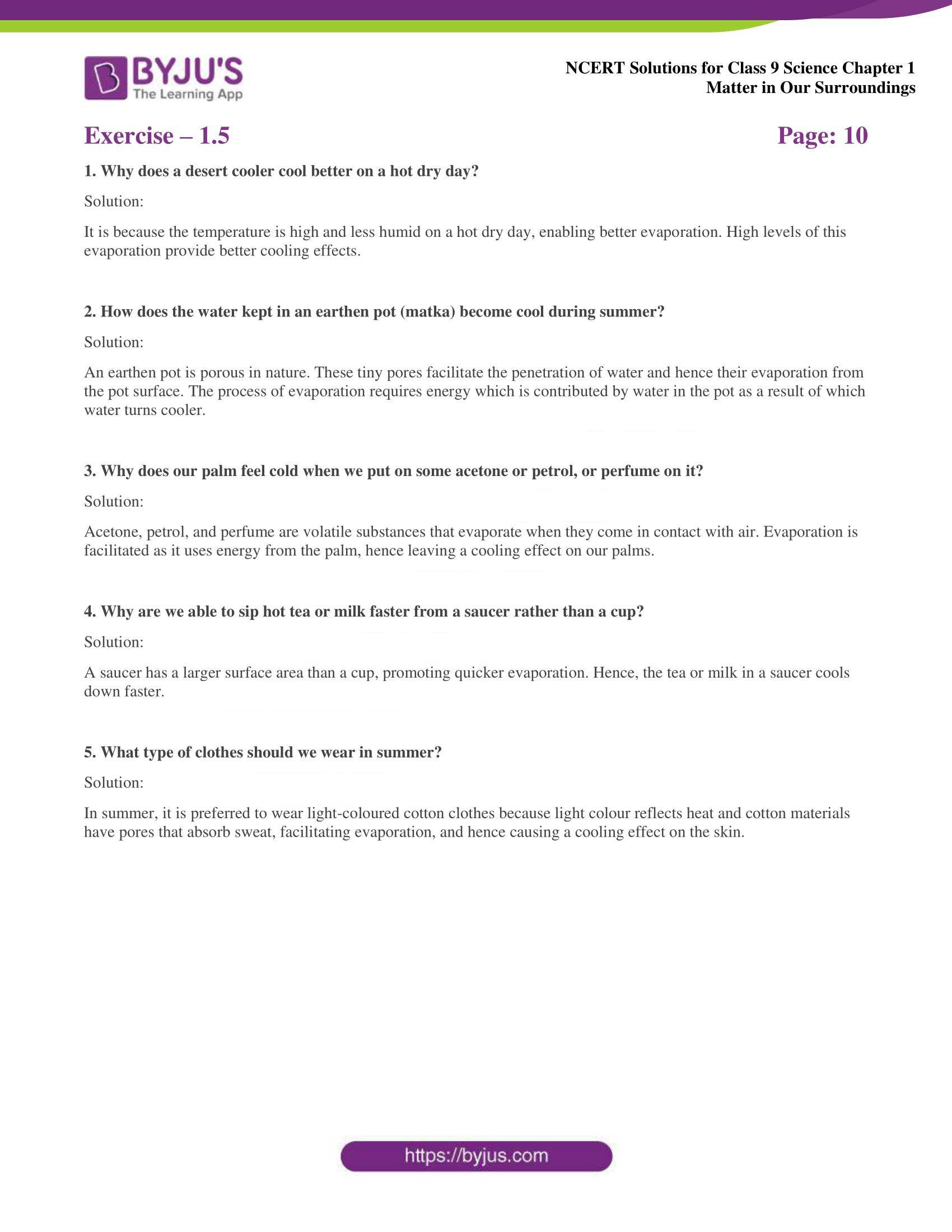 NCERT Solutions For Class 9 Science Chapter 1 Matter In Our Surroundings NCERT Solutions For Class 9 Science Chapter 1 Matter In Our Surroundings