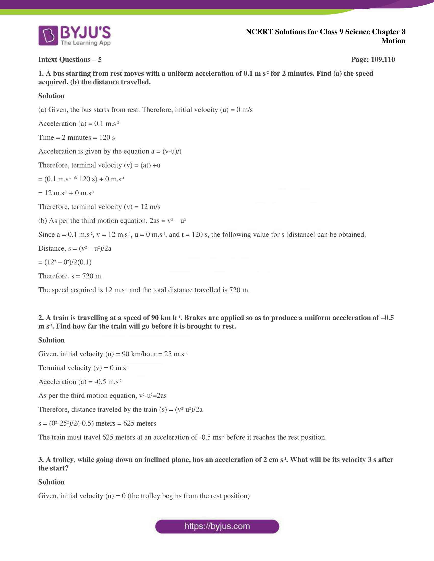 NCERT Solutions Class 9 Science Chapter 8 Motion NCERT Solutions Class 9 Science Chapter 8 Motion