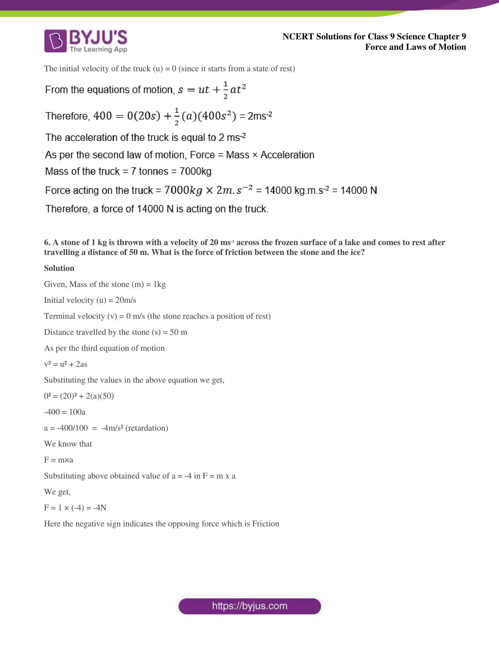 NCERT Solutions Class 9 Science Chapter 9 Force And Laws Of Motion