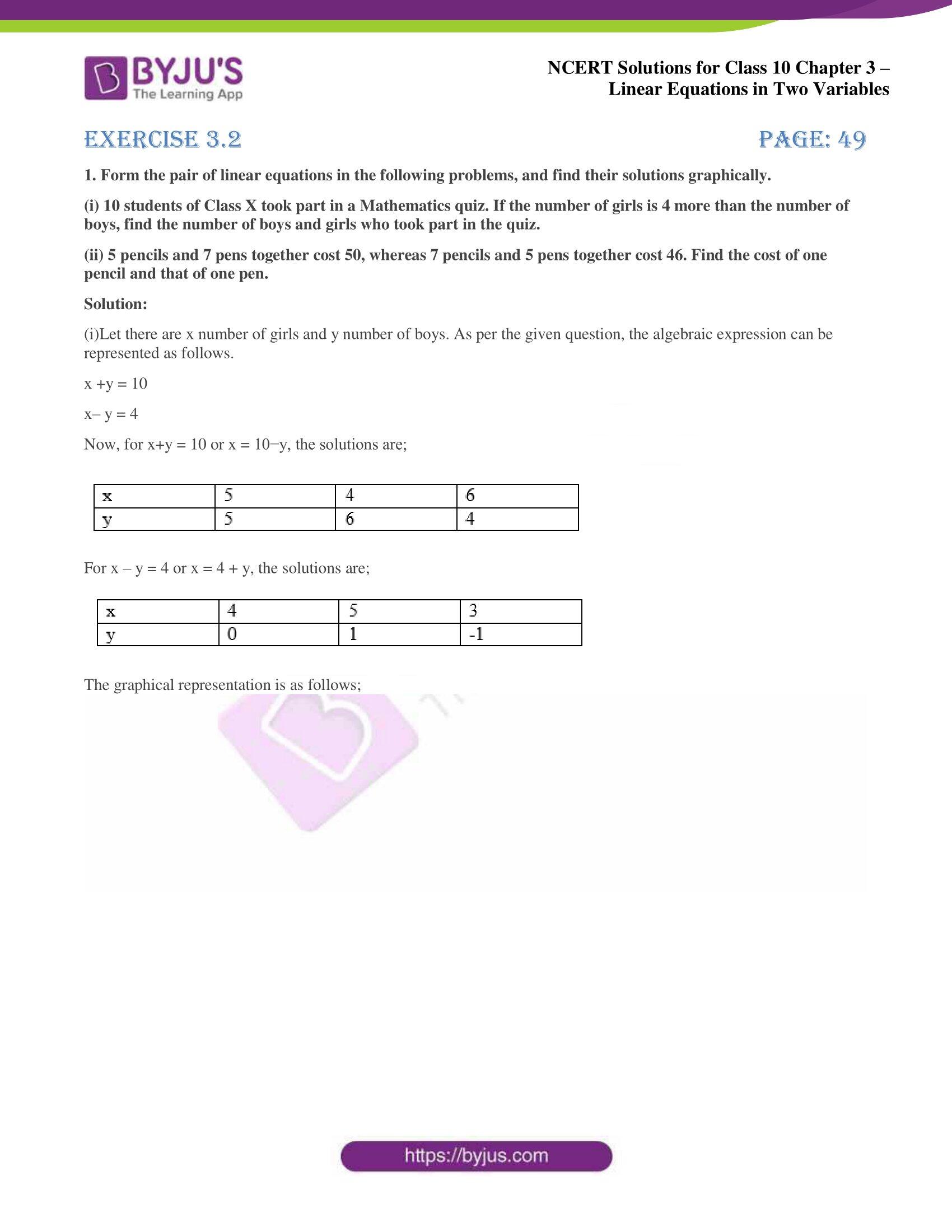 NCERT Solutions for Class 10 Maths Chapter 3 Pair of Linear Equations ...