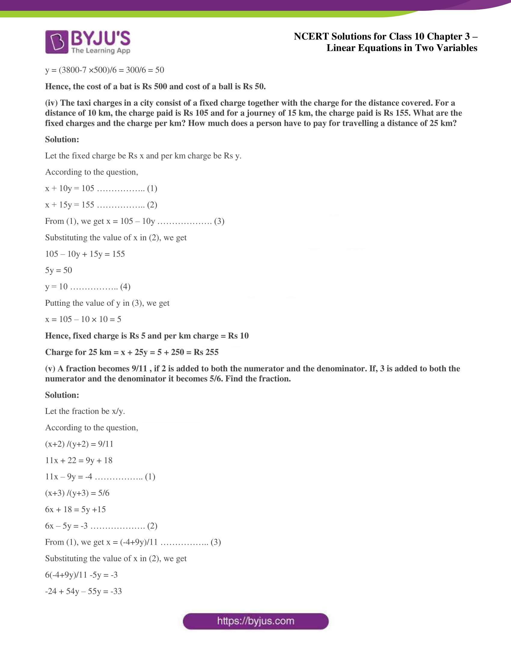 NCERT Solutions for Class 10 Maths Chapter 3 Pair of Linear Equations ...