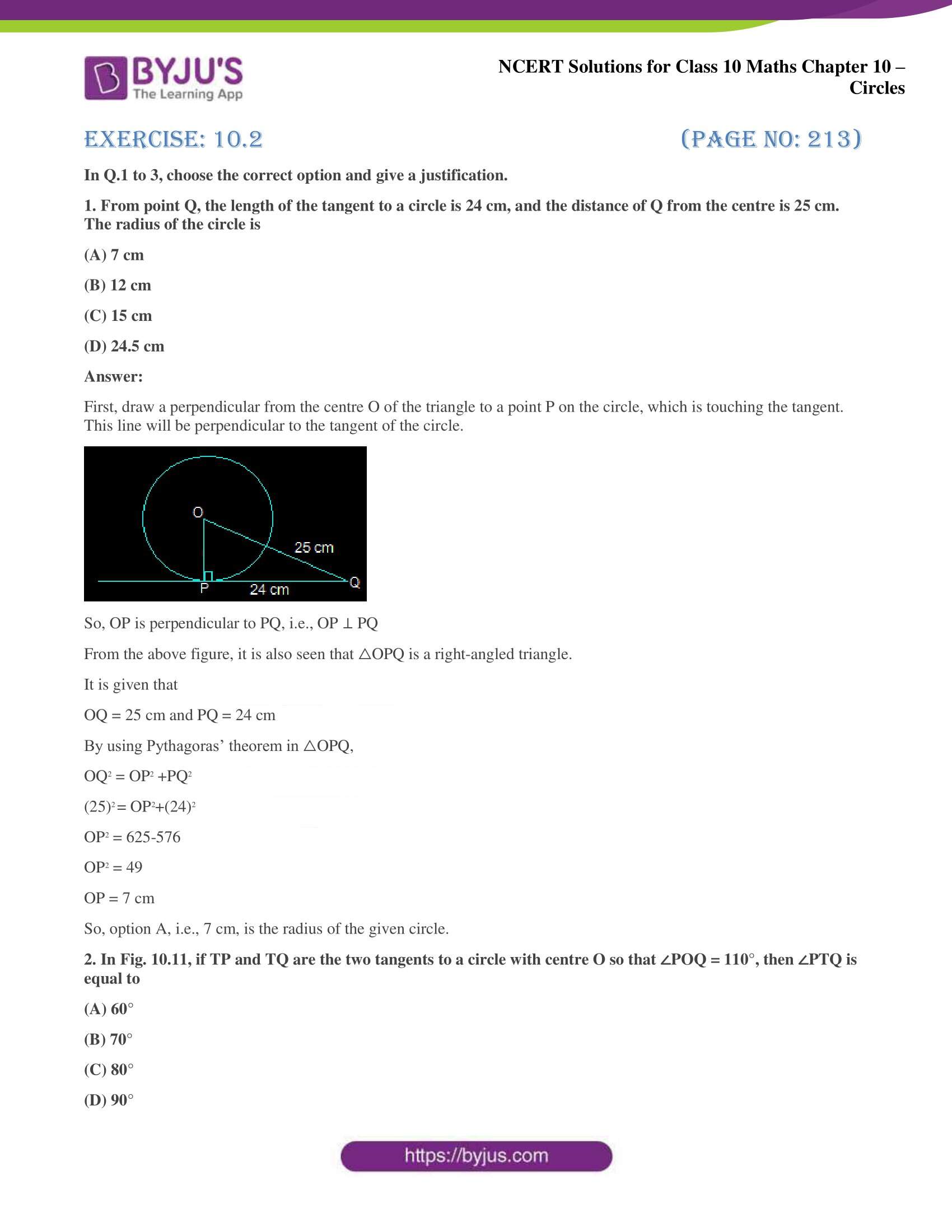 NCERT Solutions for Class 10 Maths Exercise 10.2 Chapter 10 Circles ...