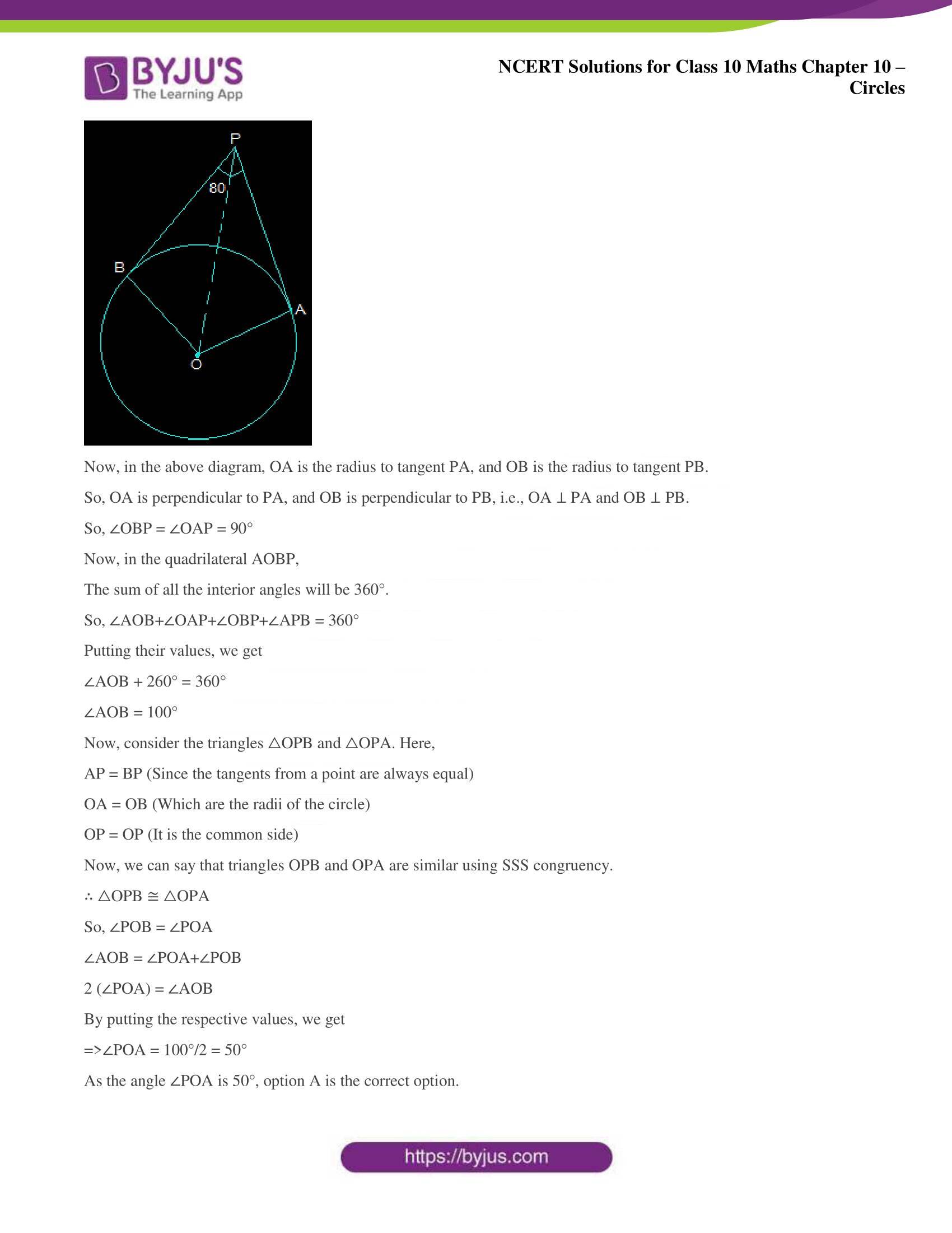 NCERT Solutions for Class 10 Maths Chapter 10 Circles