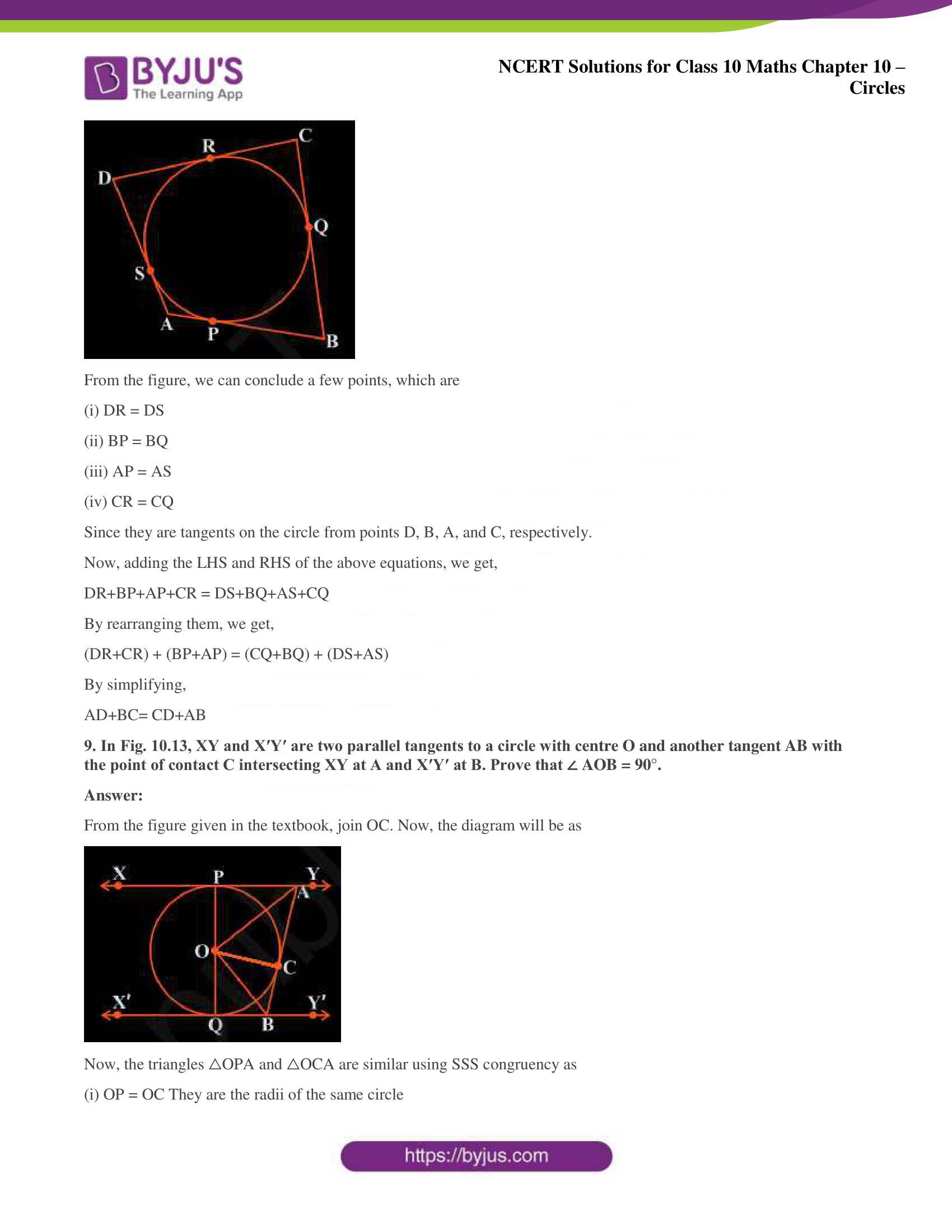 NCERT Solutions for Class 10 Maths Chapter 10 Circles