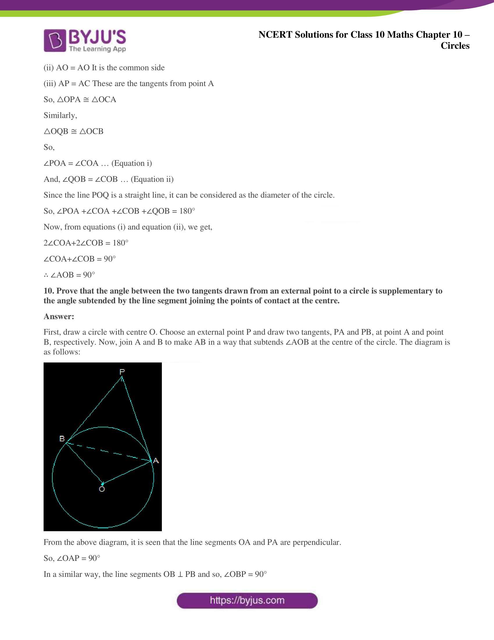 NCERT Solutions for Class 10 Maths Chapter 10 Circles