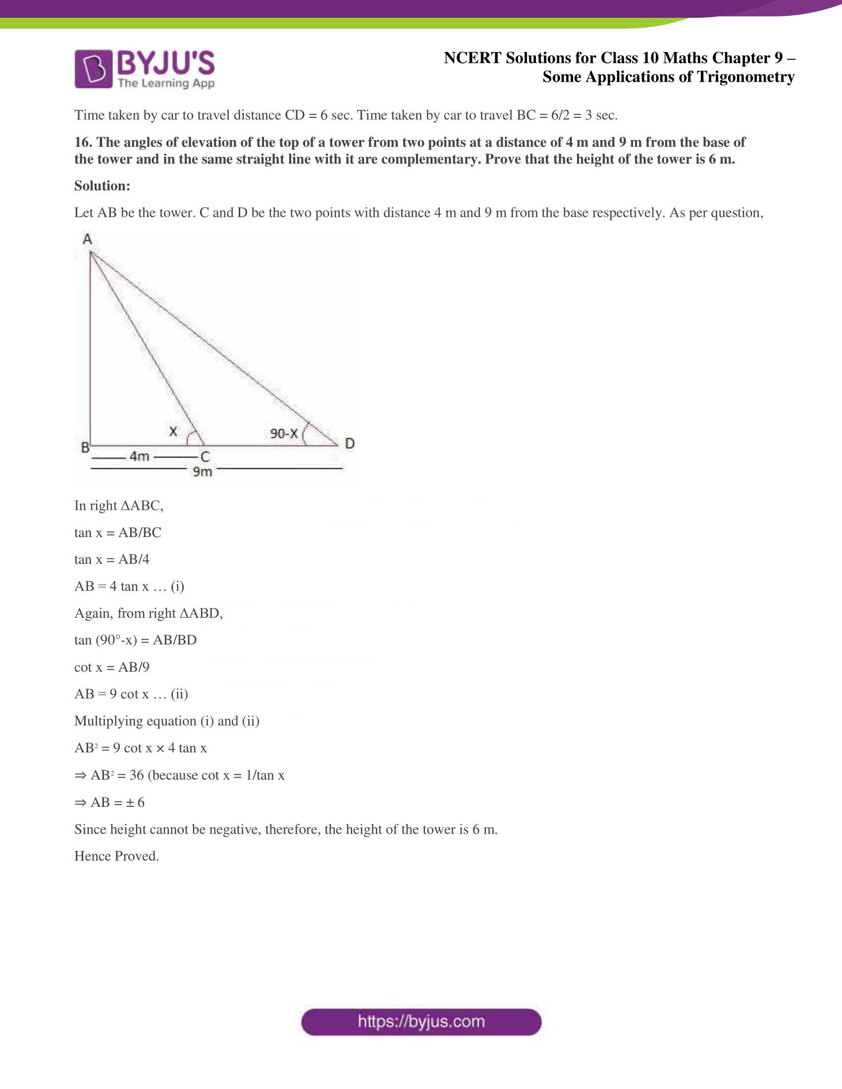 NCERT Solutions for Class 10 Maths Chapter 9 Some Applications of ...