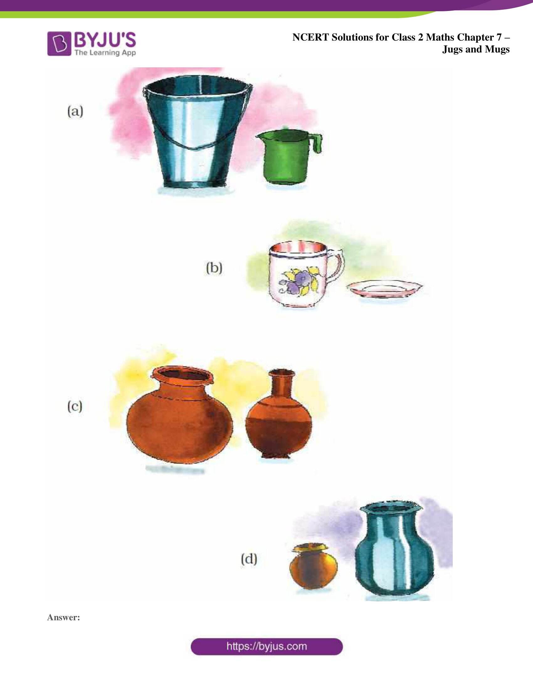 NCERT Solutions For Class 2 Maths Chapter 7 Jugs And Mugs Download PDF 