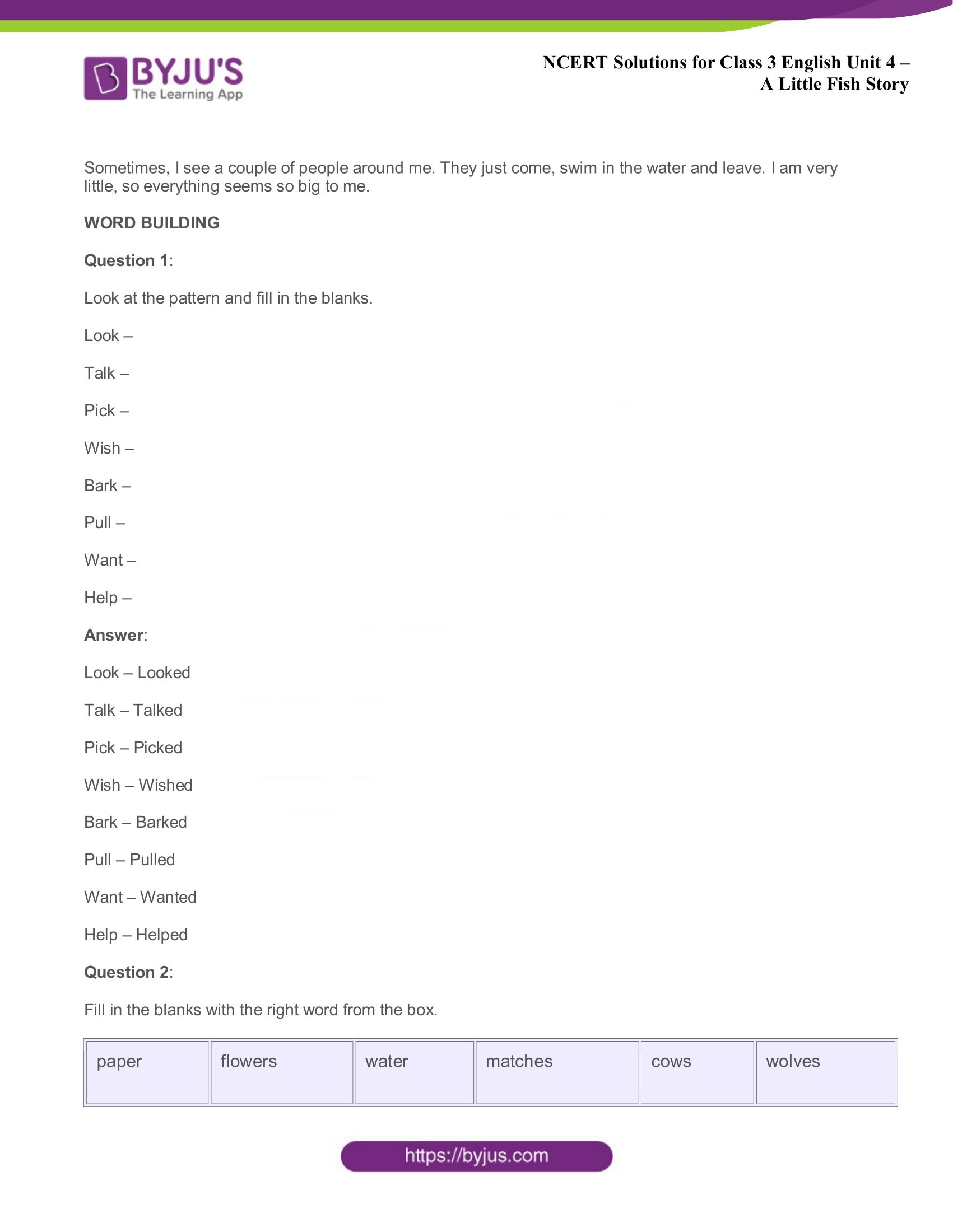 NCERT Solutions Class 3 English Unit 4 A Little Fish Story Download PDF
