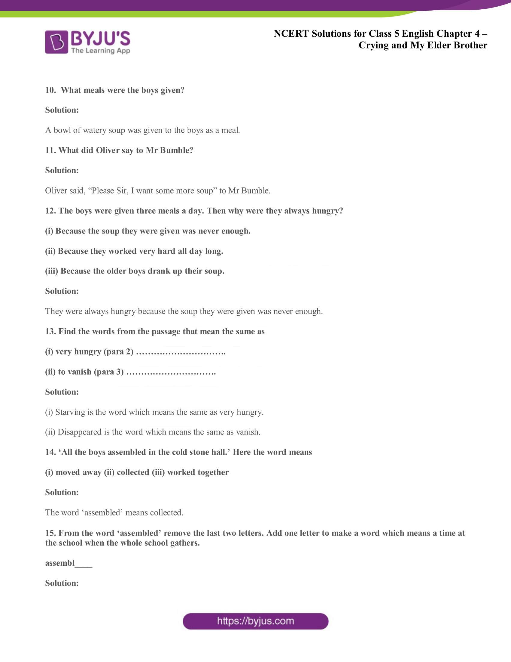 NCERT Solutions For Class 5 English Chapter 4 Crying And My Elder