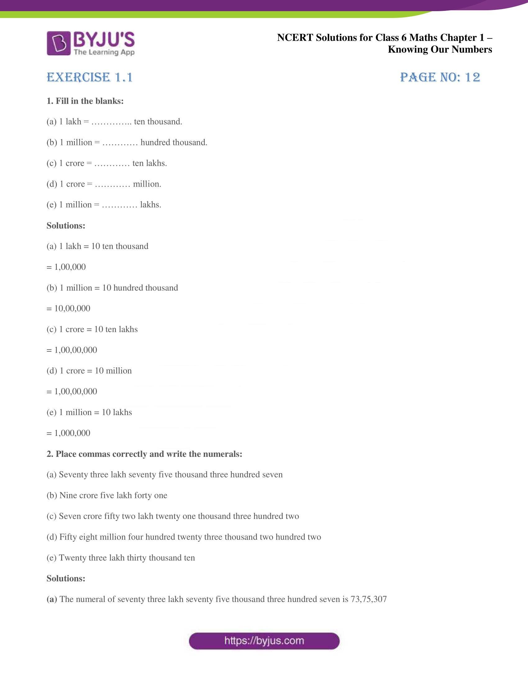 NCERT Solutions For Class 6 Maths Exercise 1 1 Chapter 1 Knowing Our