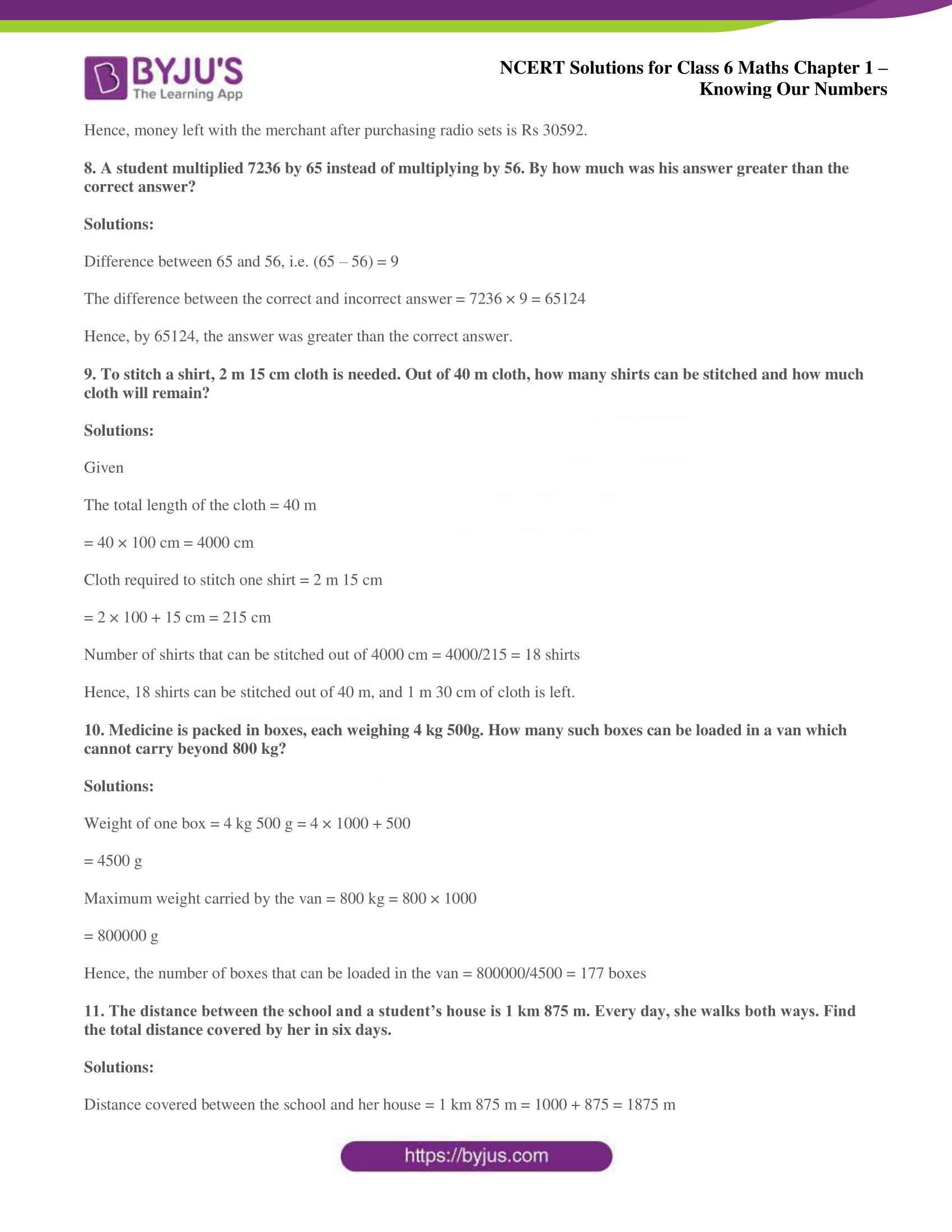 NCERT Solutions Class 6 Maths Chapter 1 Knowing Our Numbers Free PDF