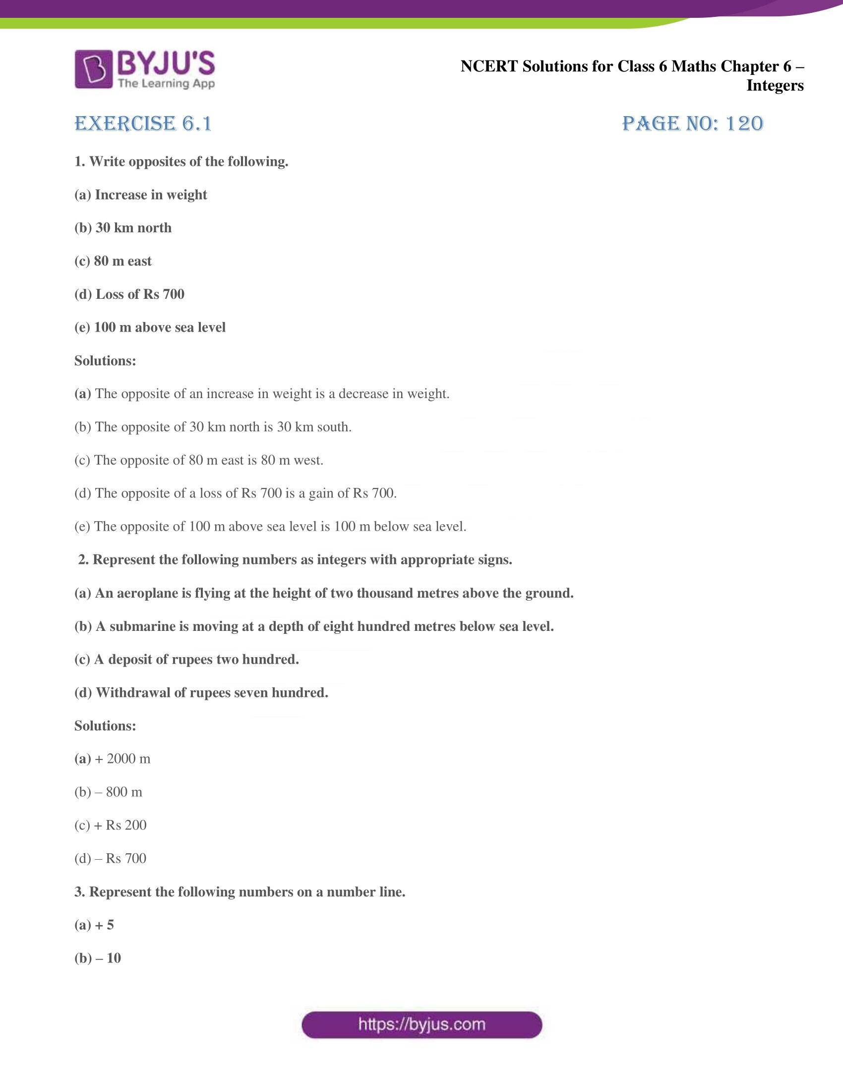 NCERT Solutions For Class 6 Maths Exercise 6 1 Chapter 6 Integers