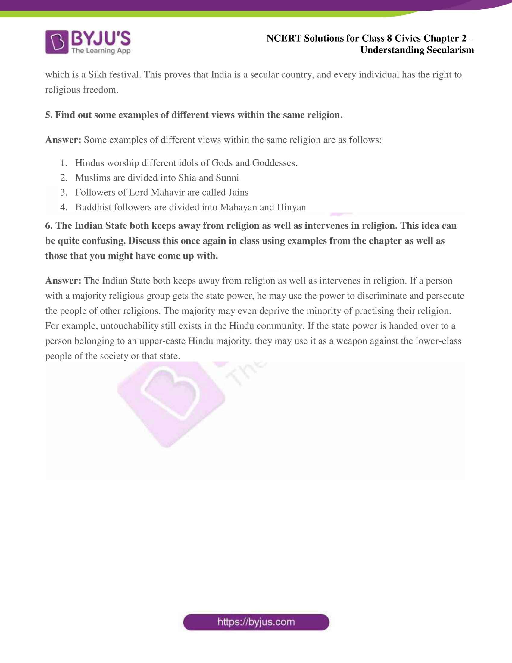 NCERT Solutions For Class 8 Civics Chapter 2 Understanding Secularism