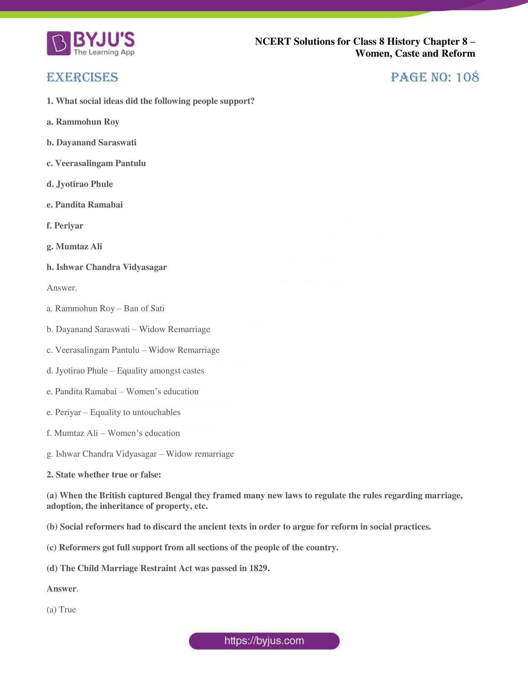 NCERT Solutions for Class 8 History Social Science Chapter 8 Women ...